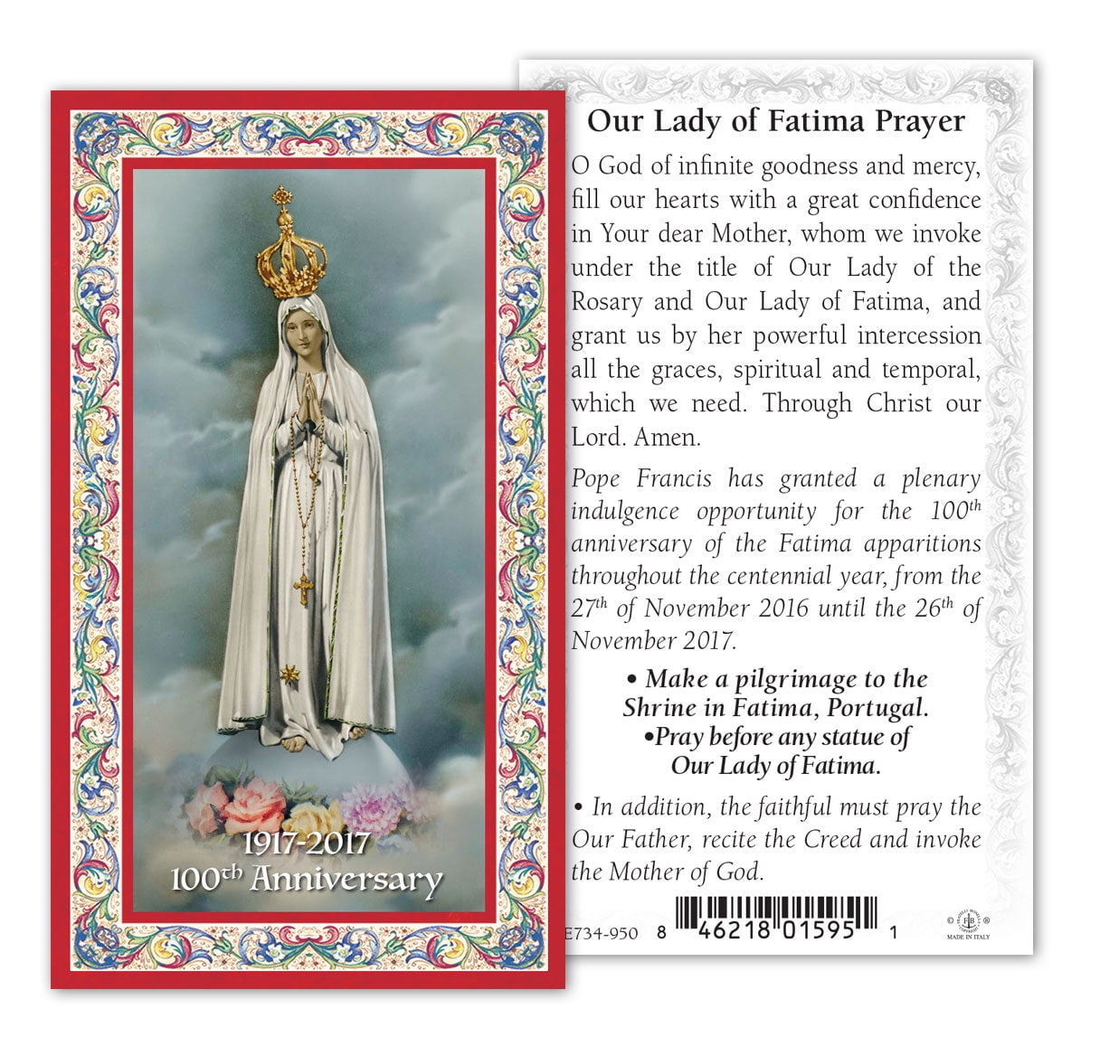 Our Lady of fatima 100th Anniversary Gold-Stamped Catholic Prayer Holy ...