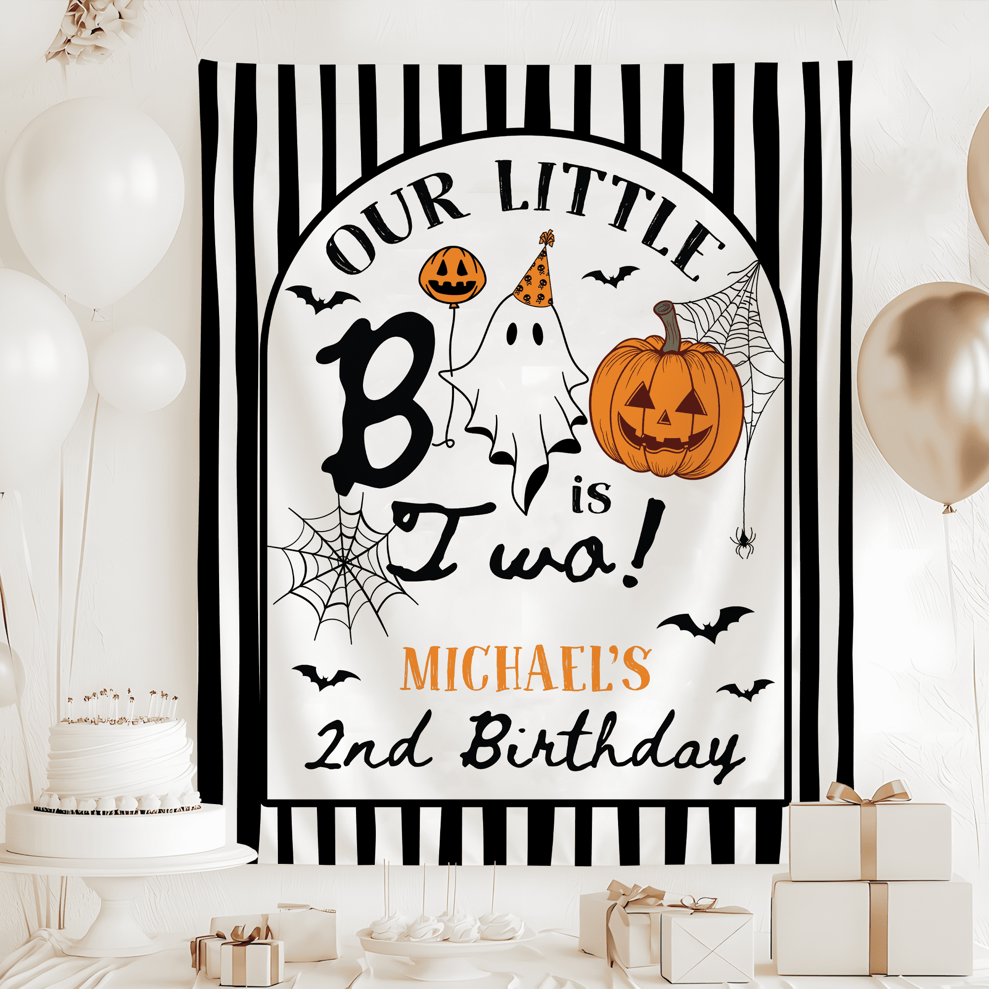 Our Little Boo Is Turning Two Tapestry, Halloween 2nd Birthday Banner ...