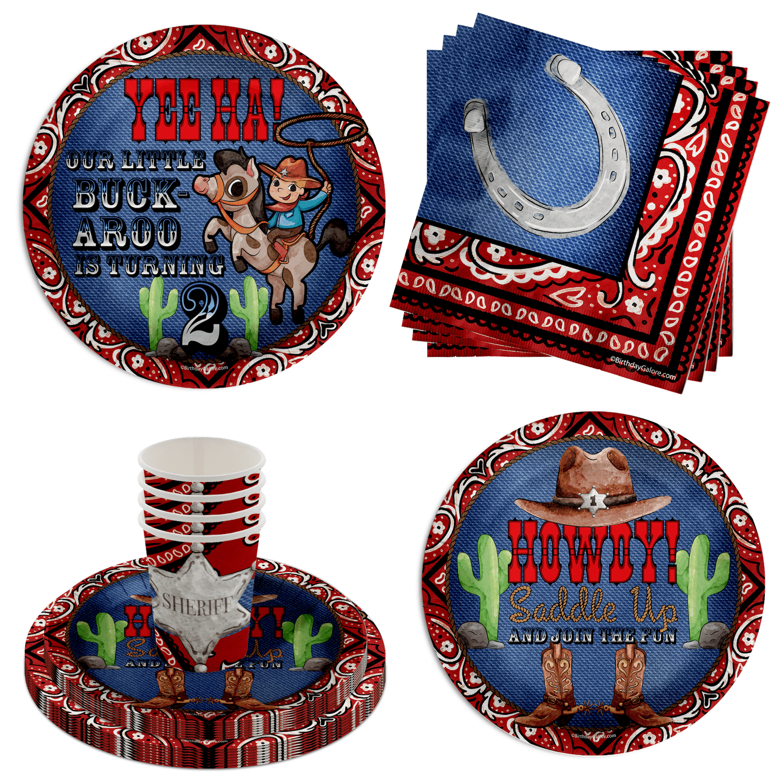 Our Little Buckaroo is Turning Two 2nd Birthday Party Supplies 64 Piece ...