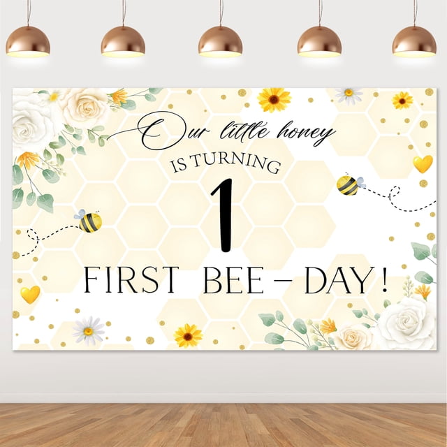Our Little Honey Is Turning One Backdrop for Kids 1st Birthday Supplies ...