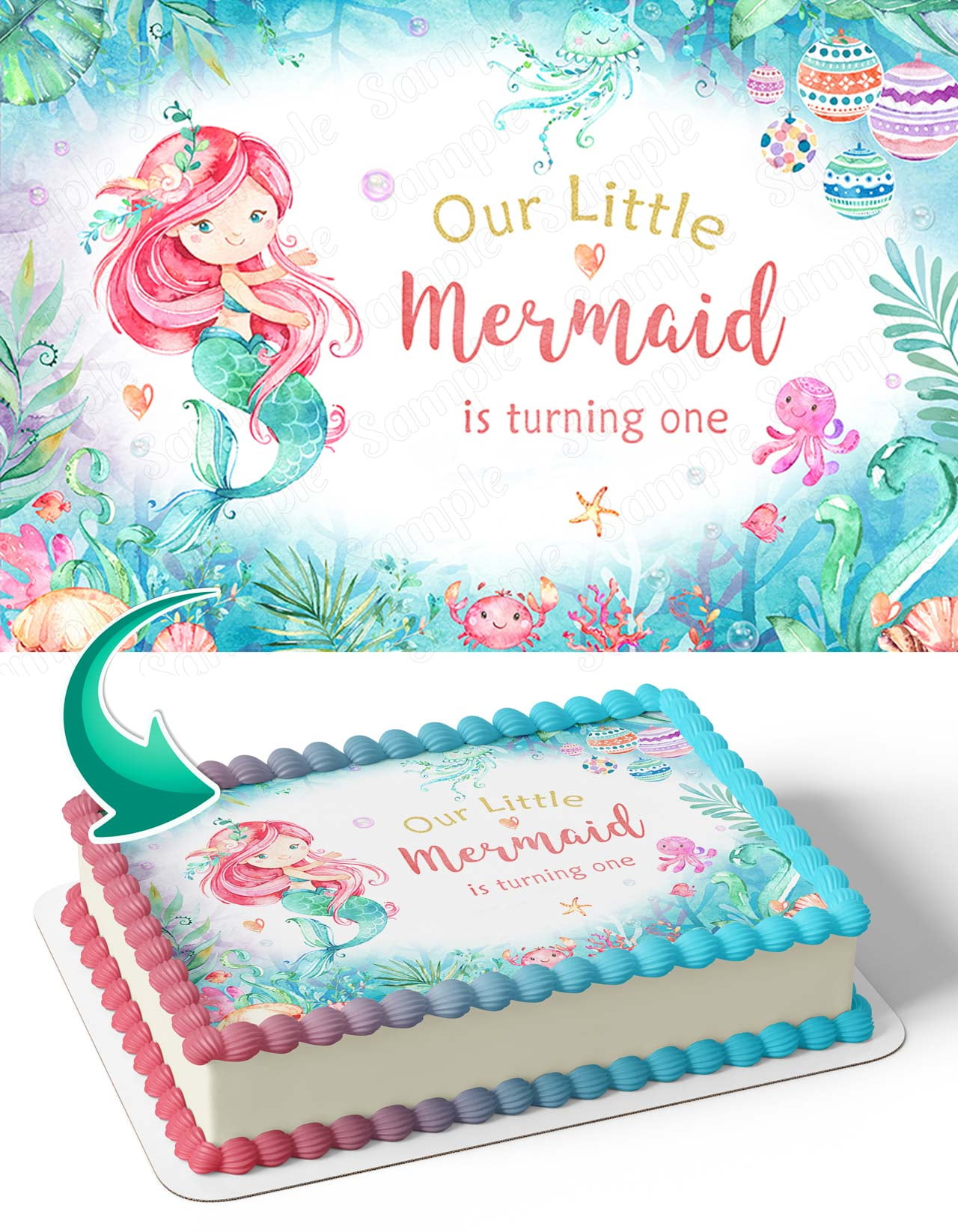 Our Little Mermaid is Turning One OLM Edible Image Cake Topper Birthday ...