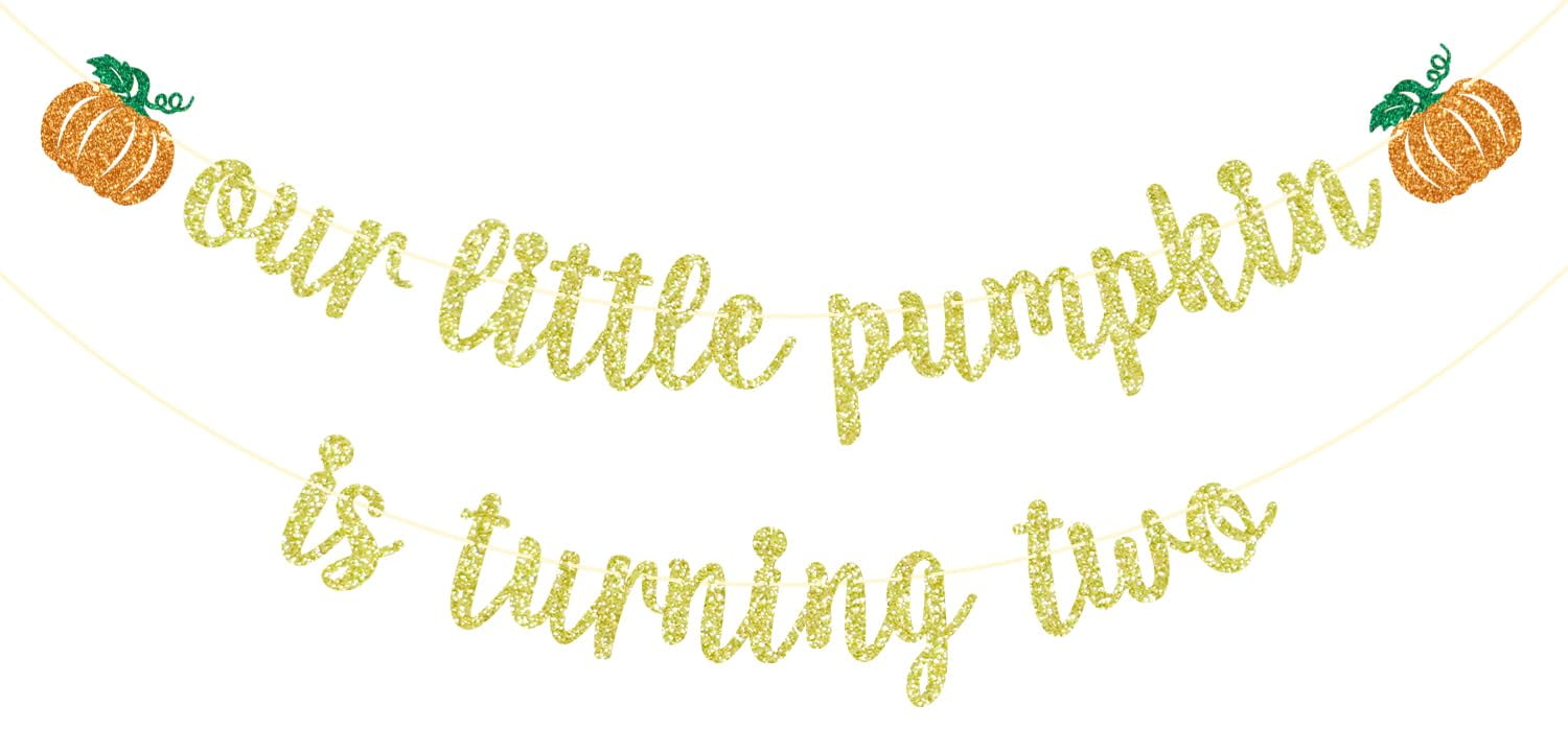 Our Little Pumpkin is Turning Two Gold Glitter Banner, Fall 2nd ...