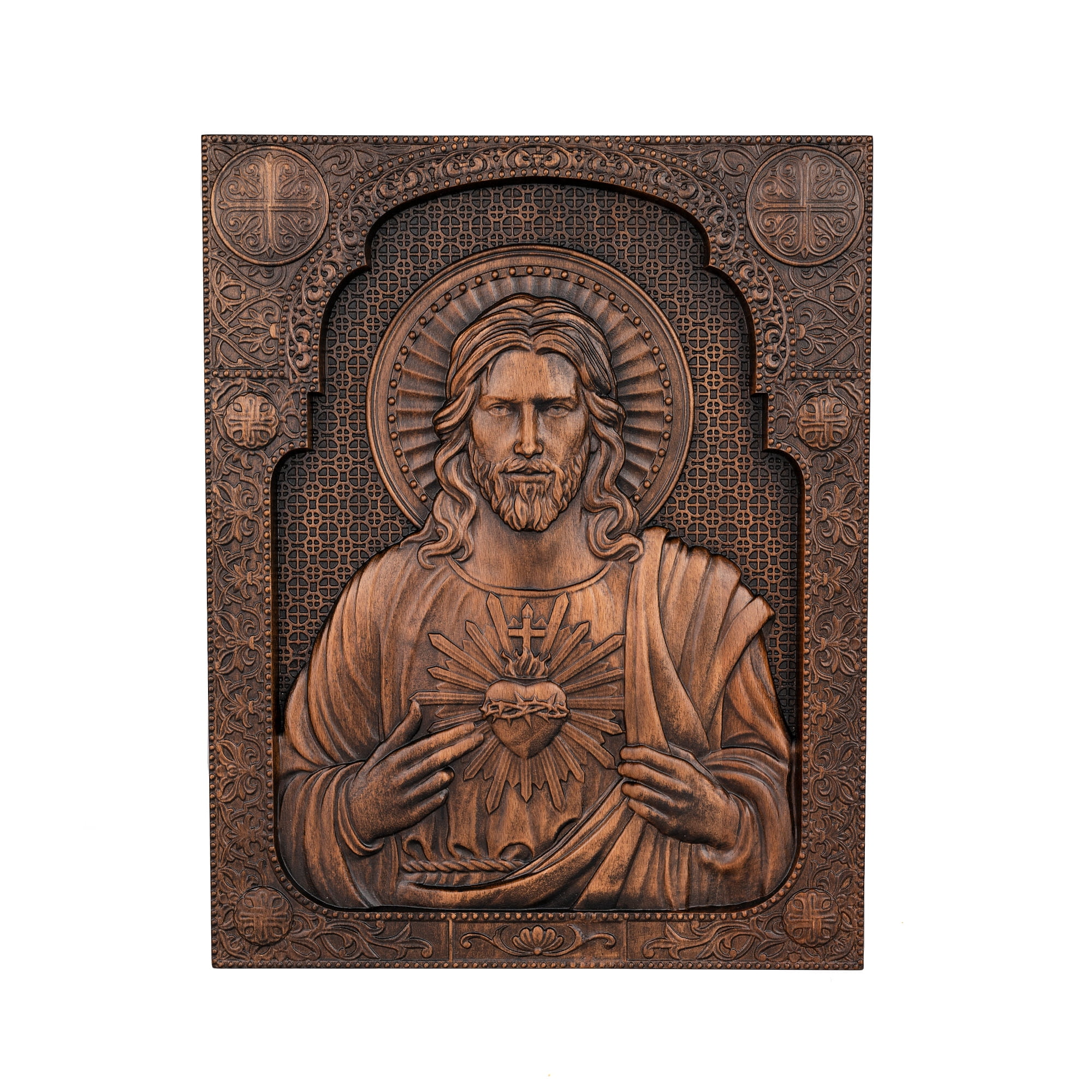 Our Lord Sacred Heart of Jesus Wood Carving Wall Art Decor Plaque ...