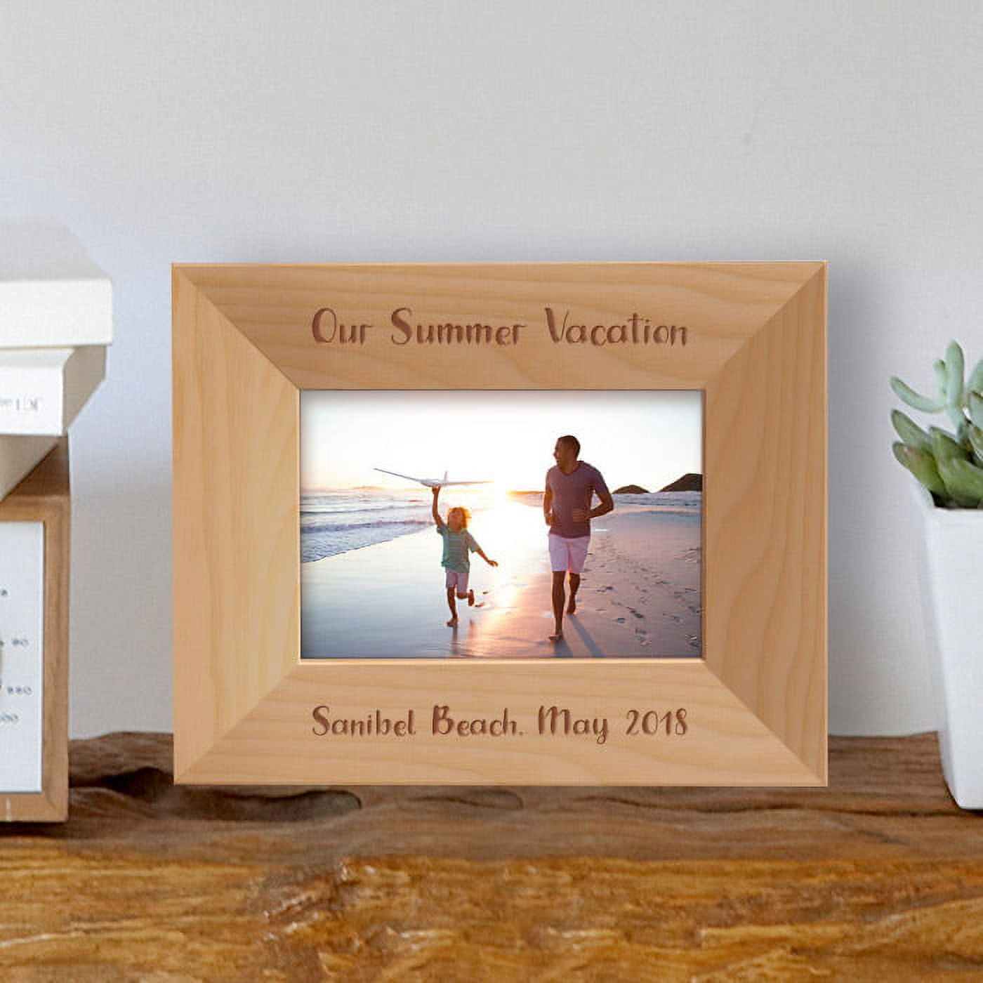 Our Summer Vacation Personalized Wooden Picture Frame-5" x 3 1/2" Brown ...