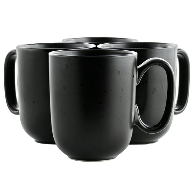 Our Table Landon 4 Piece 15 Ounce Round Stoneware Mug Set in Pepper ...