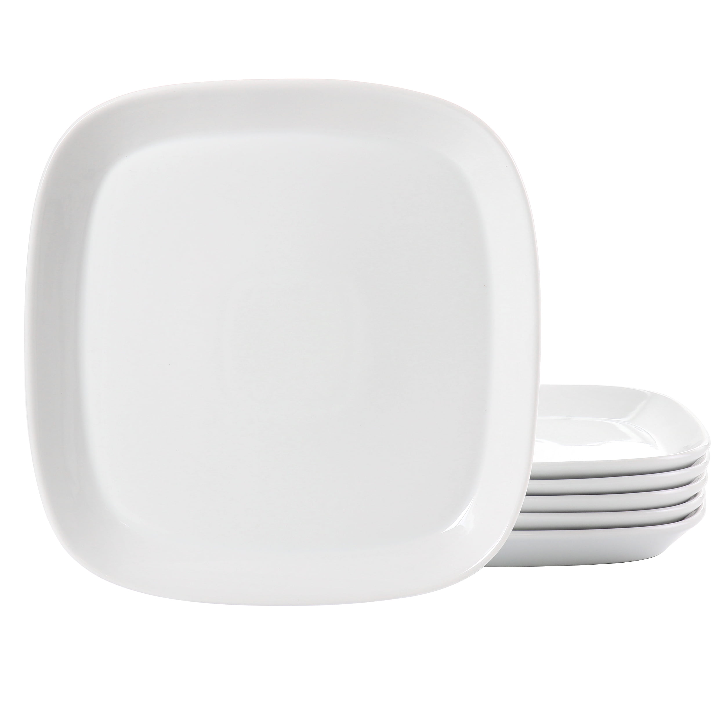 Our Table Simply White 6 Piece 10 Inch Square Fine Ceramic Dinner Plate ...