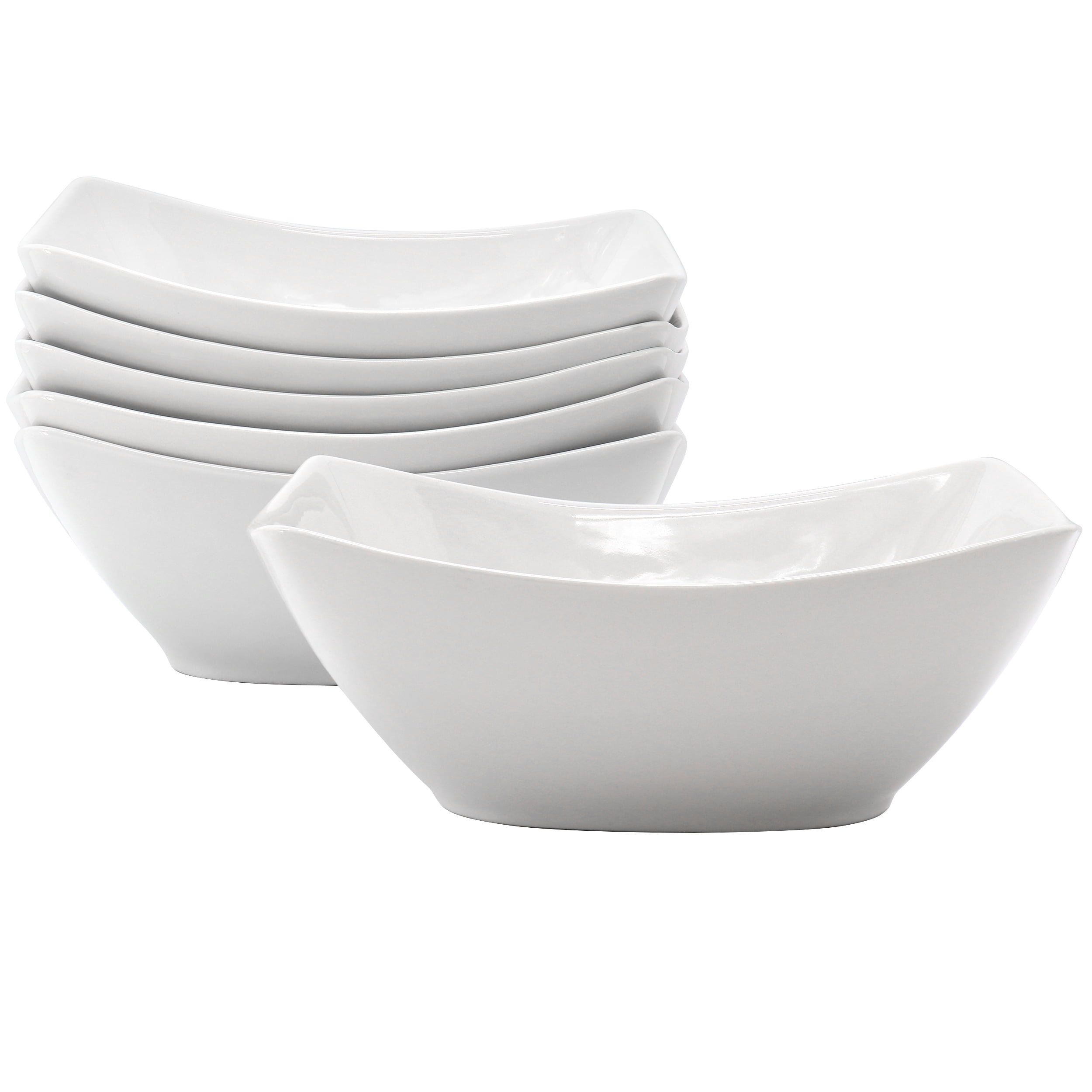 Our Table Simply White 6 Piece 7 Inch Rectangular Porcelain Bowl Set in ...