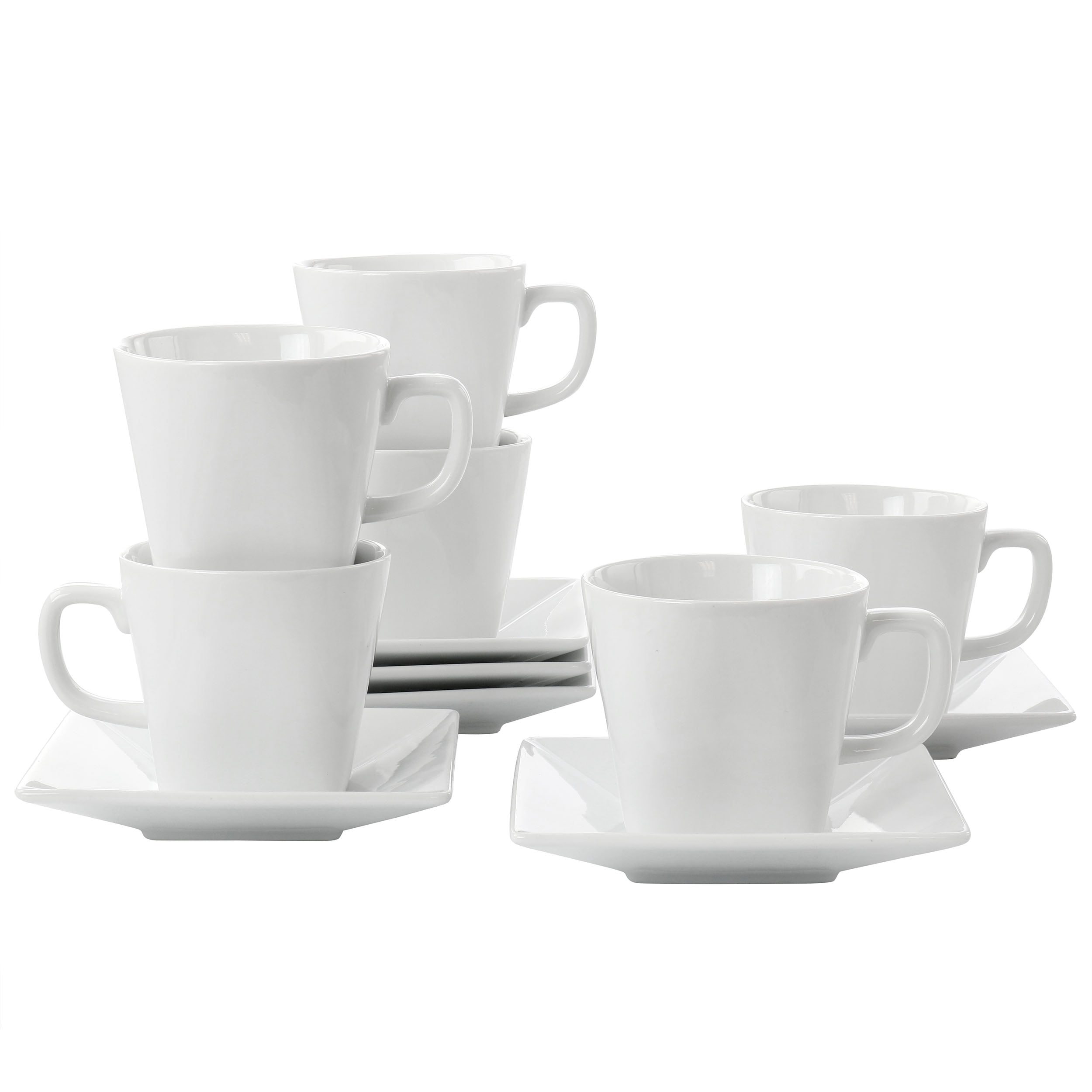 Our Table Simply White Fine Ceramic 6 Piece Square Cup and Saucer Set ...