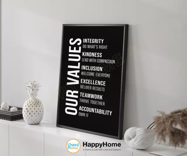Our Values Wall Art Bussiness Core Values Office Decor Entrepreneur ...