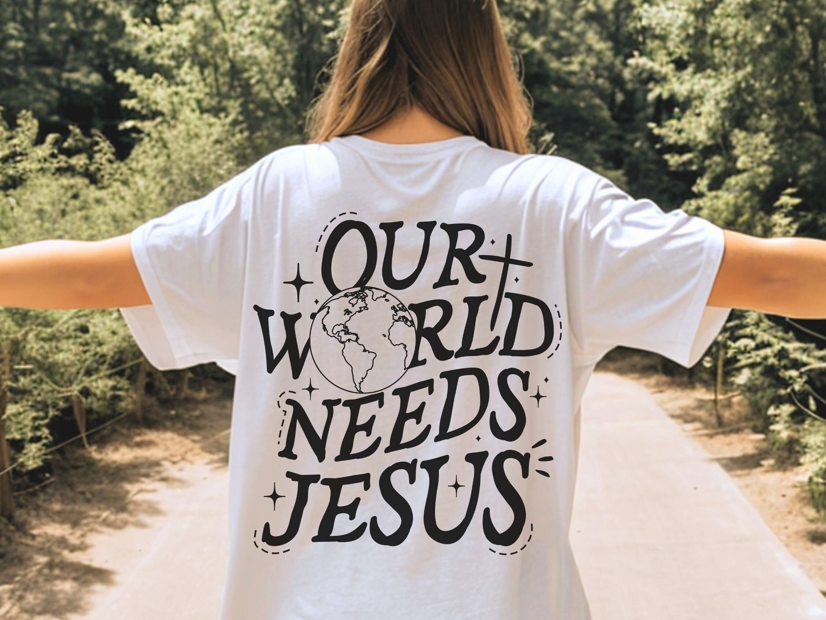 Our World Needs Jesus Shirt, Retro Christian Affirmation Streetwear Tee ...