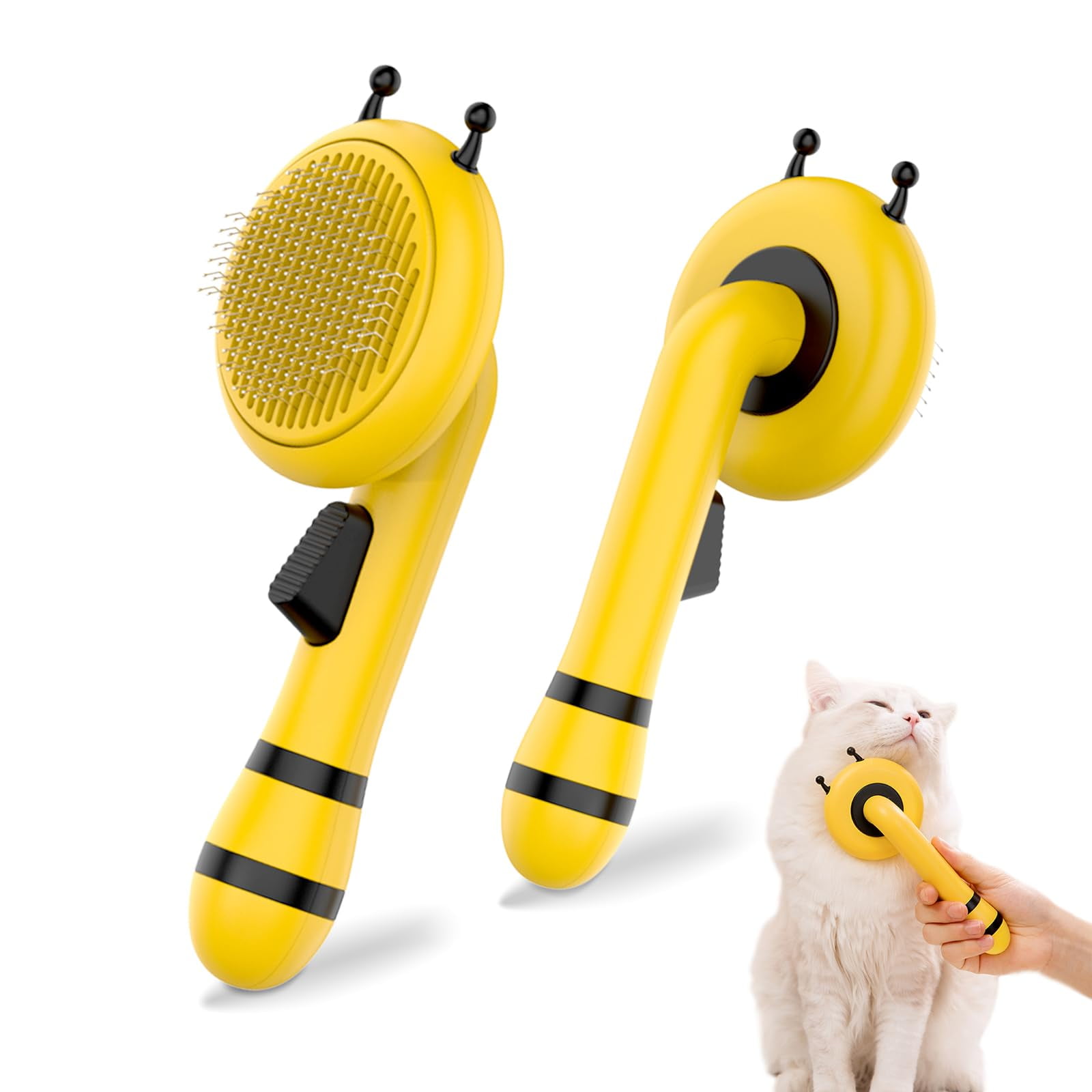 OurMiao Bee Cat Brush, Self Cleaning Cat Brush with Release Button, Cat ...