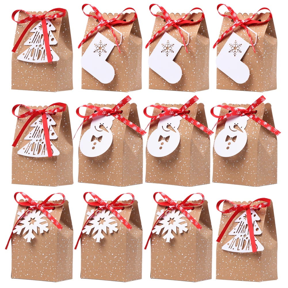 OurWarm 12pcs Christmas Kraft Gift Bags, Holiday Treat Bags with Tags ...