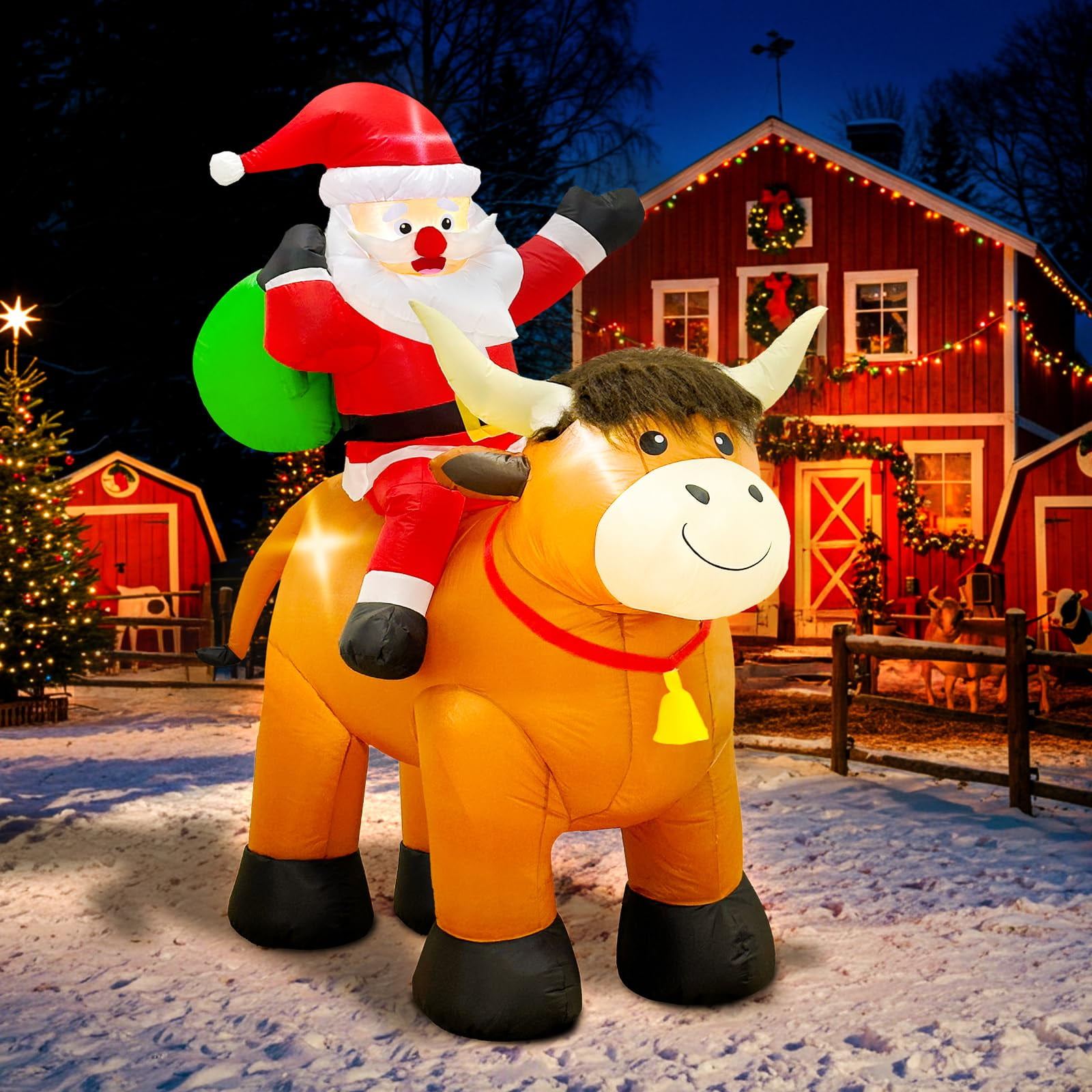 OurWarm 6 FT Inflatable Outdoor Decoration, Farm Inflatables Santa Ride ...