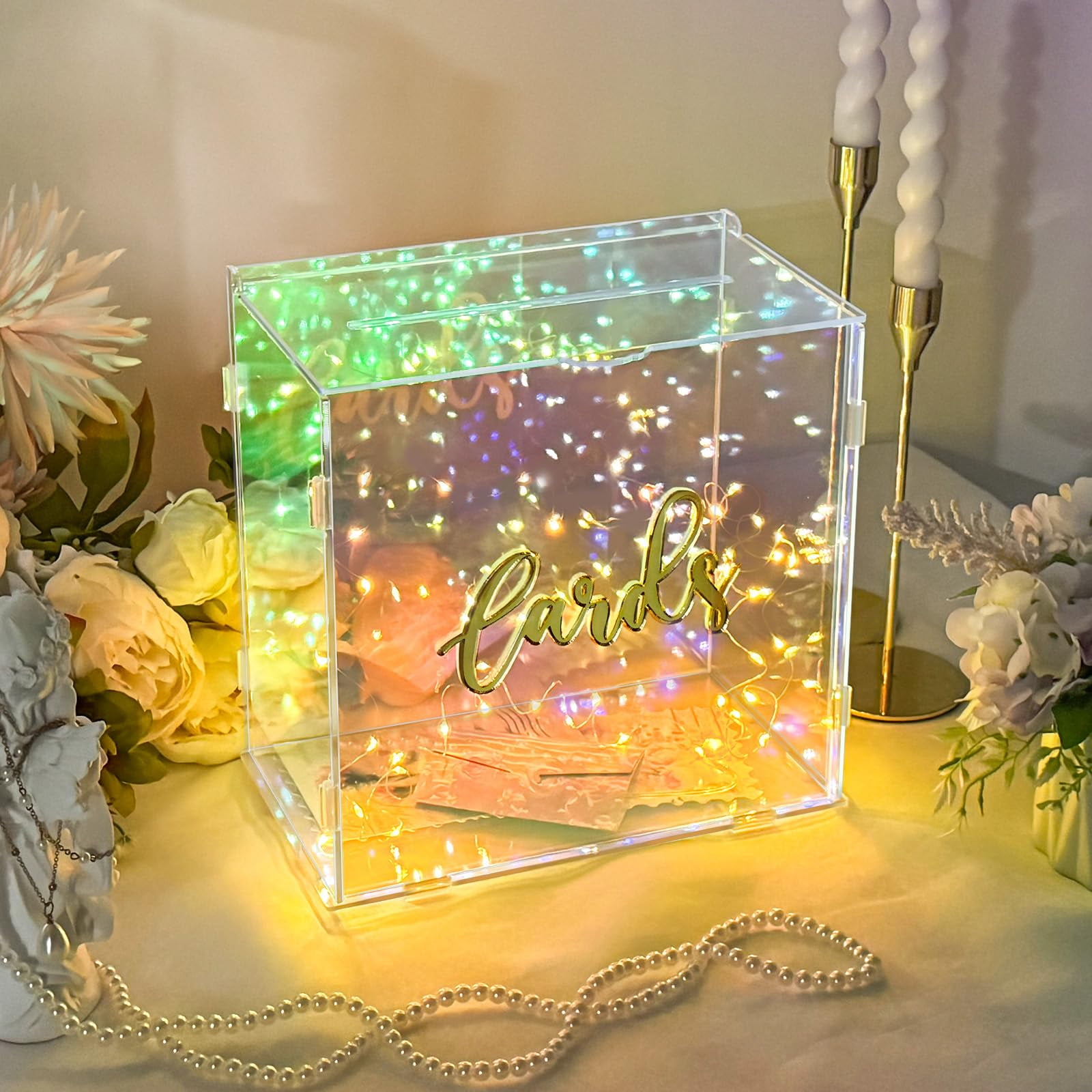 OurWarm Iridescent Acrylic Wedding Card Box with String DIY Gift Card ...