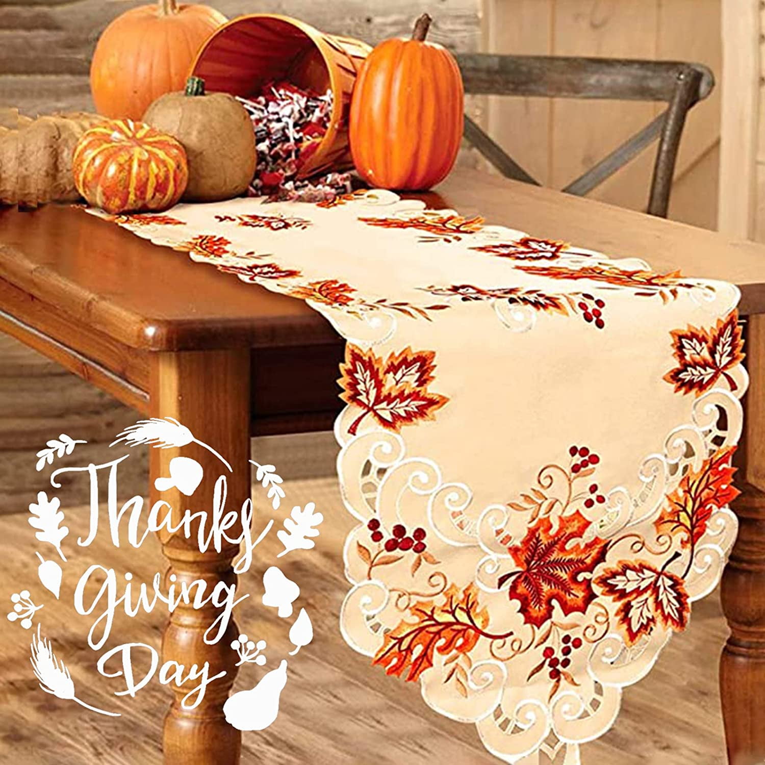 OurWarm Thanksgiving Table Runner, Handmade Embroidered Maple Leaves ...
