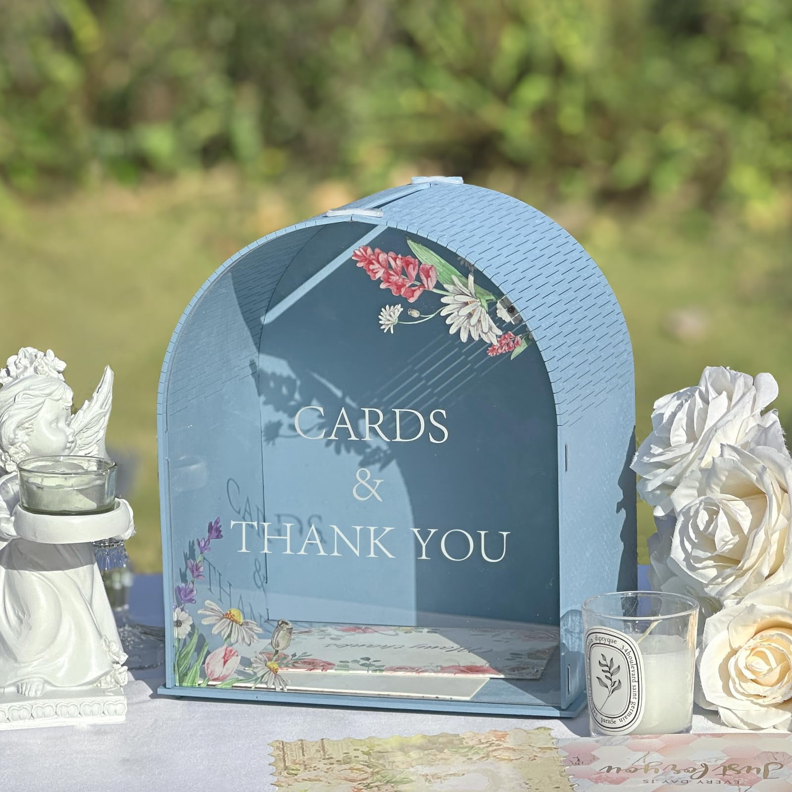 OurWarm Wooden Wedding Card Box for Reception, Blue Gift Card Box with ...
