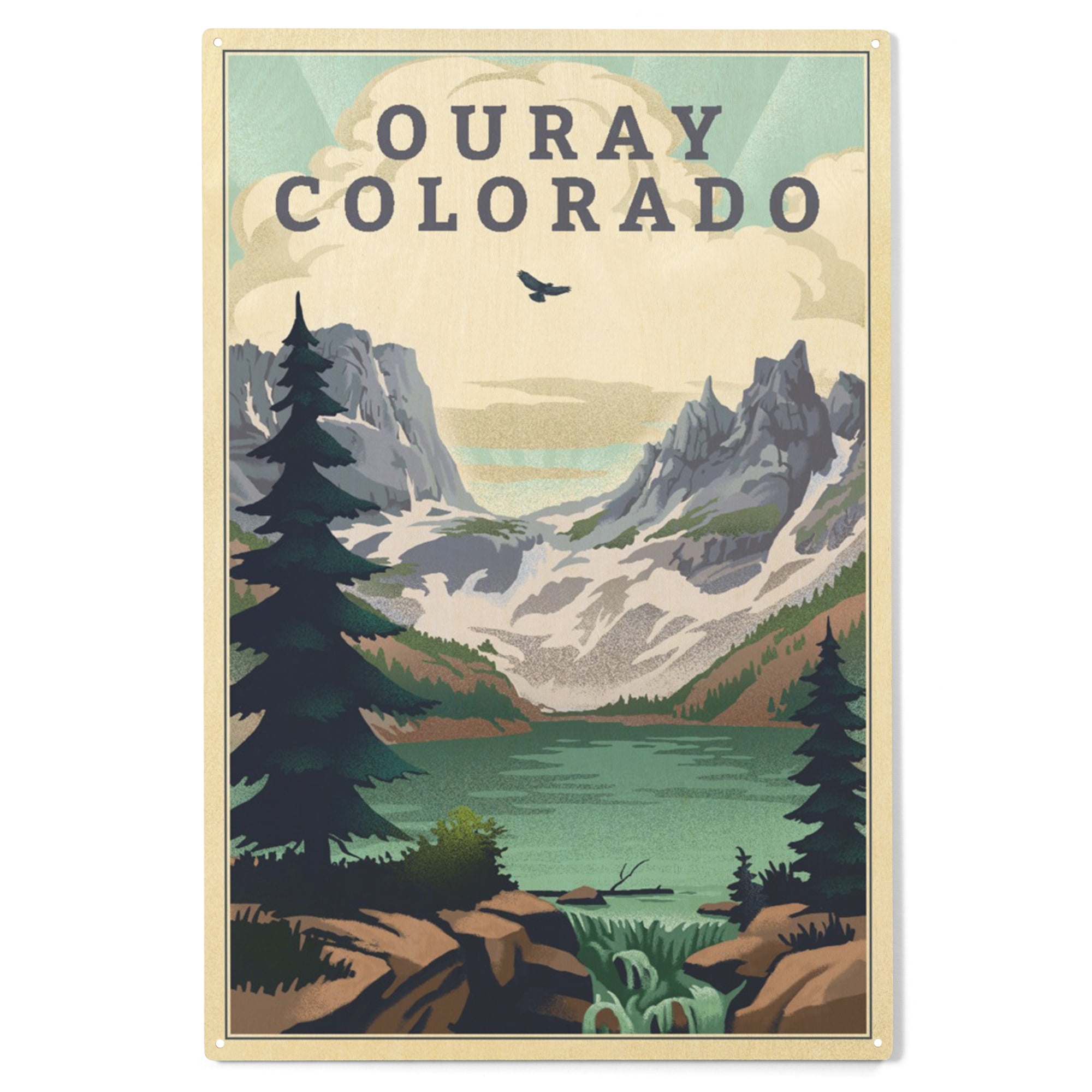 Ouray, Colorado, Lake, Lithograph Birch Wood Wall Sign (10x15 Rustic ...