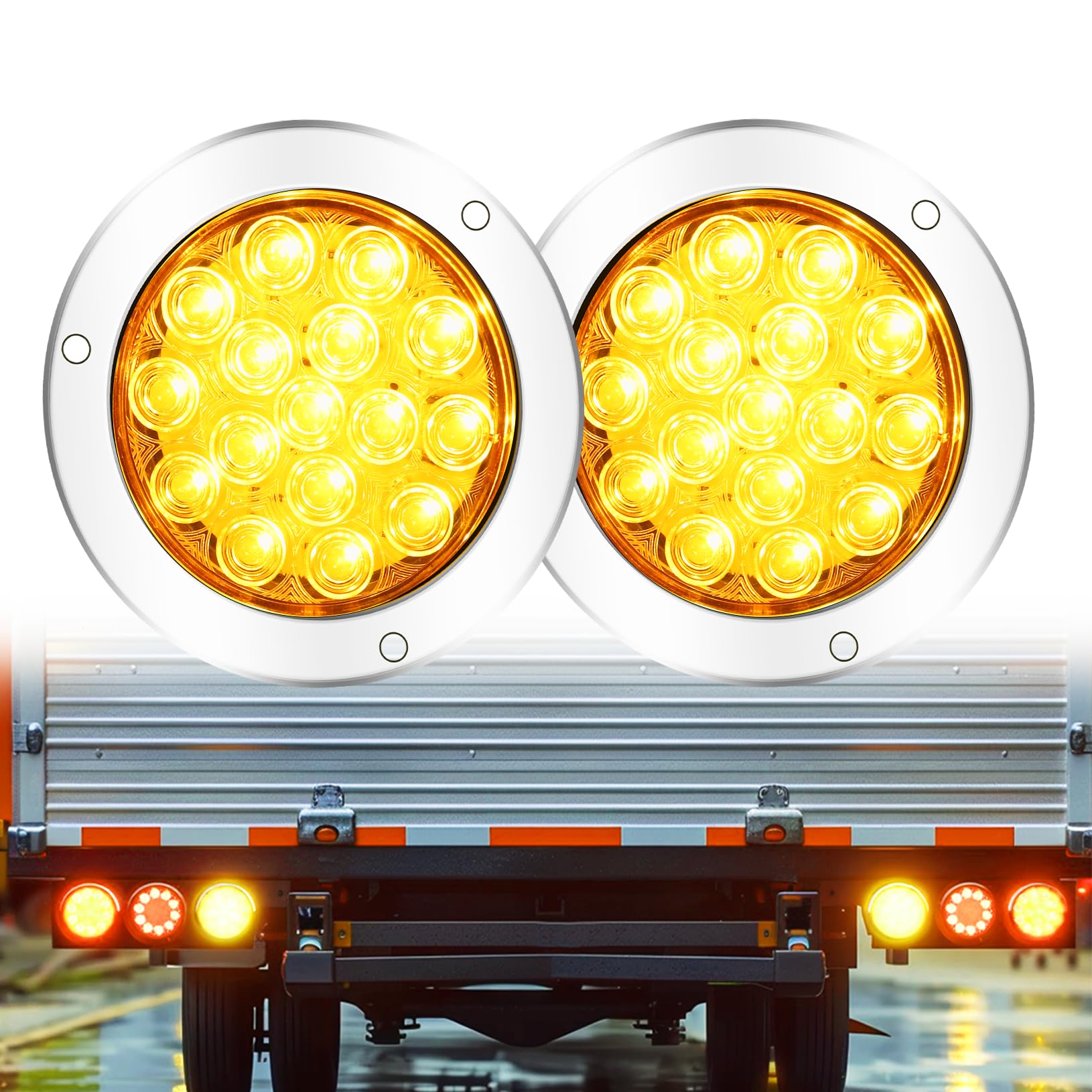 Ourbest 4 Inch Round MMF7 LED Truck Tail Lights w/Chrome Cover, 16 Beam ...