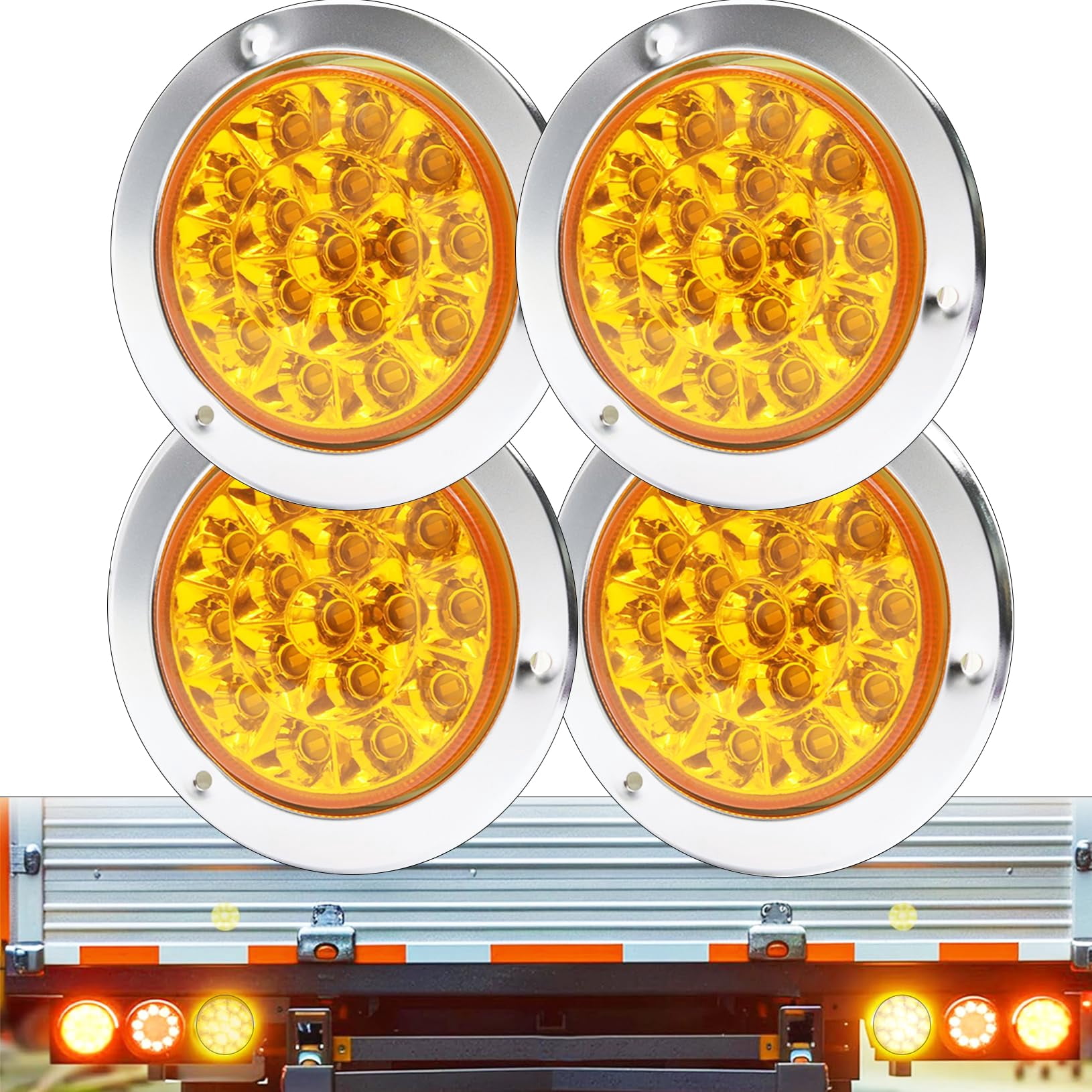 Ourbest 4 Inch Round SSF20 LED Trailer Tail Lights w/Chrome Cover, 16 ...
