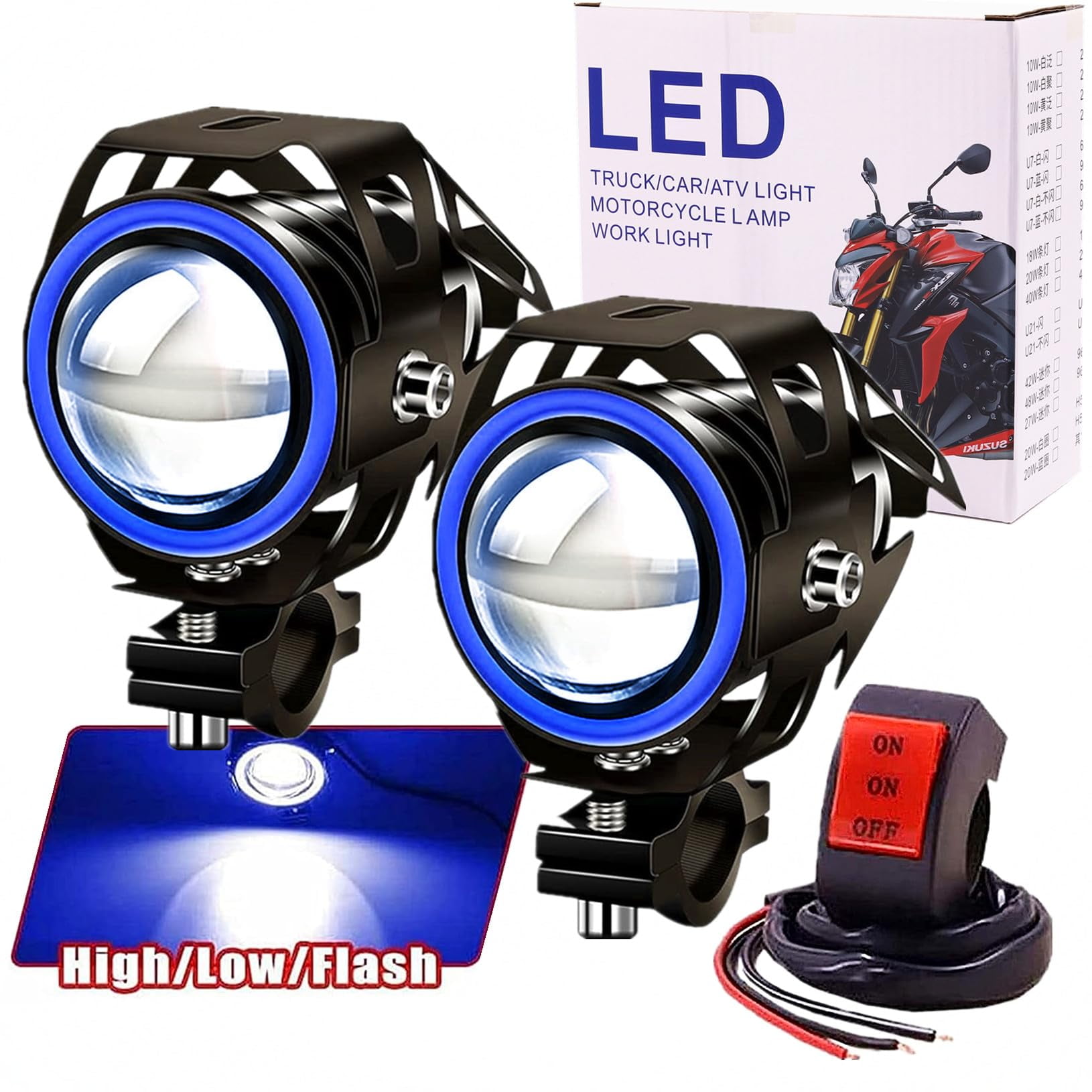 Ourbest Motorcycle Fog Lights KEF16 Spotlight Halo Running Lights ...