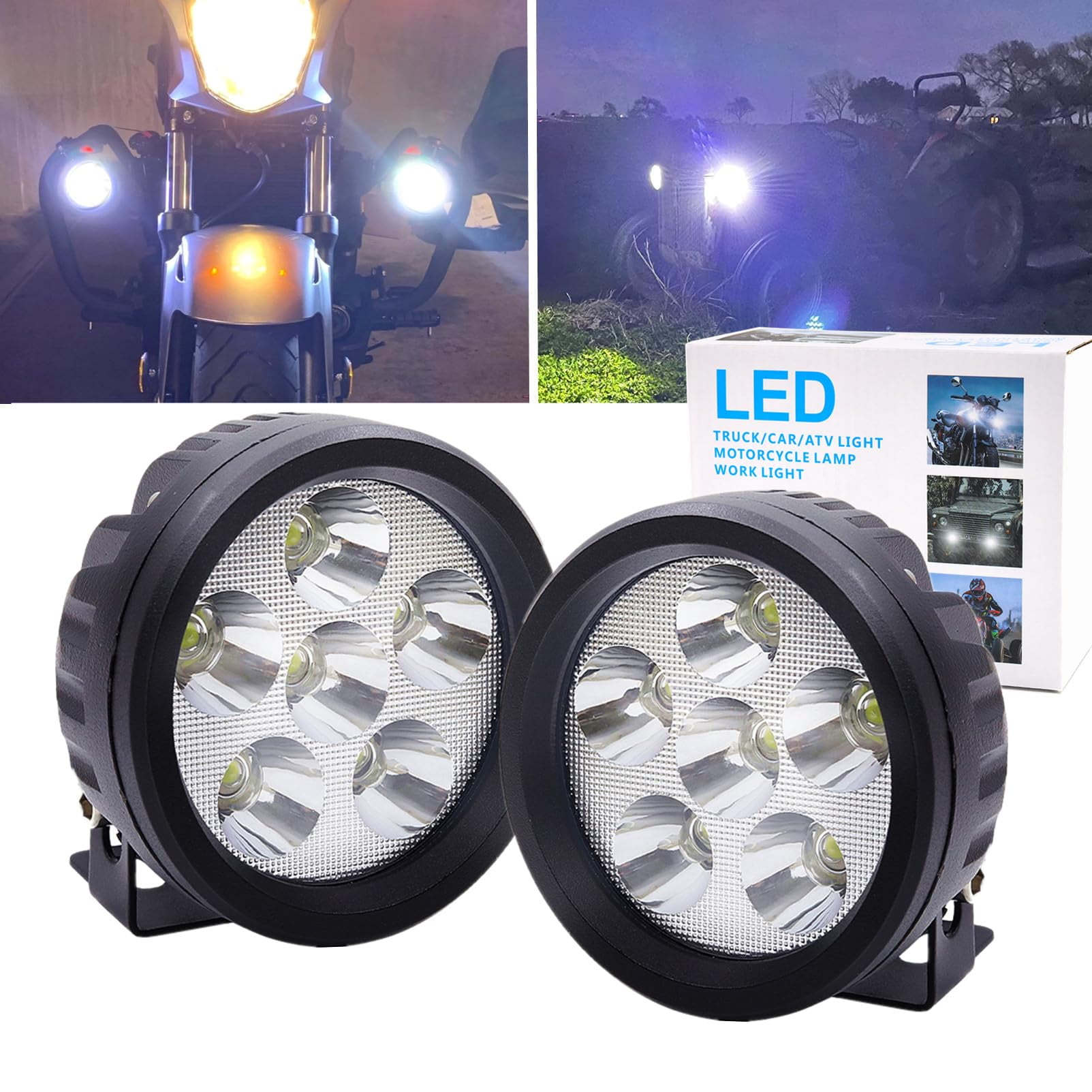 Ourbest Motorcycle Spotlight with SSF20 Brackets, 3.5inch Running ...