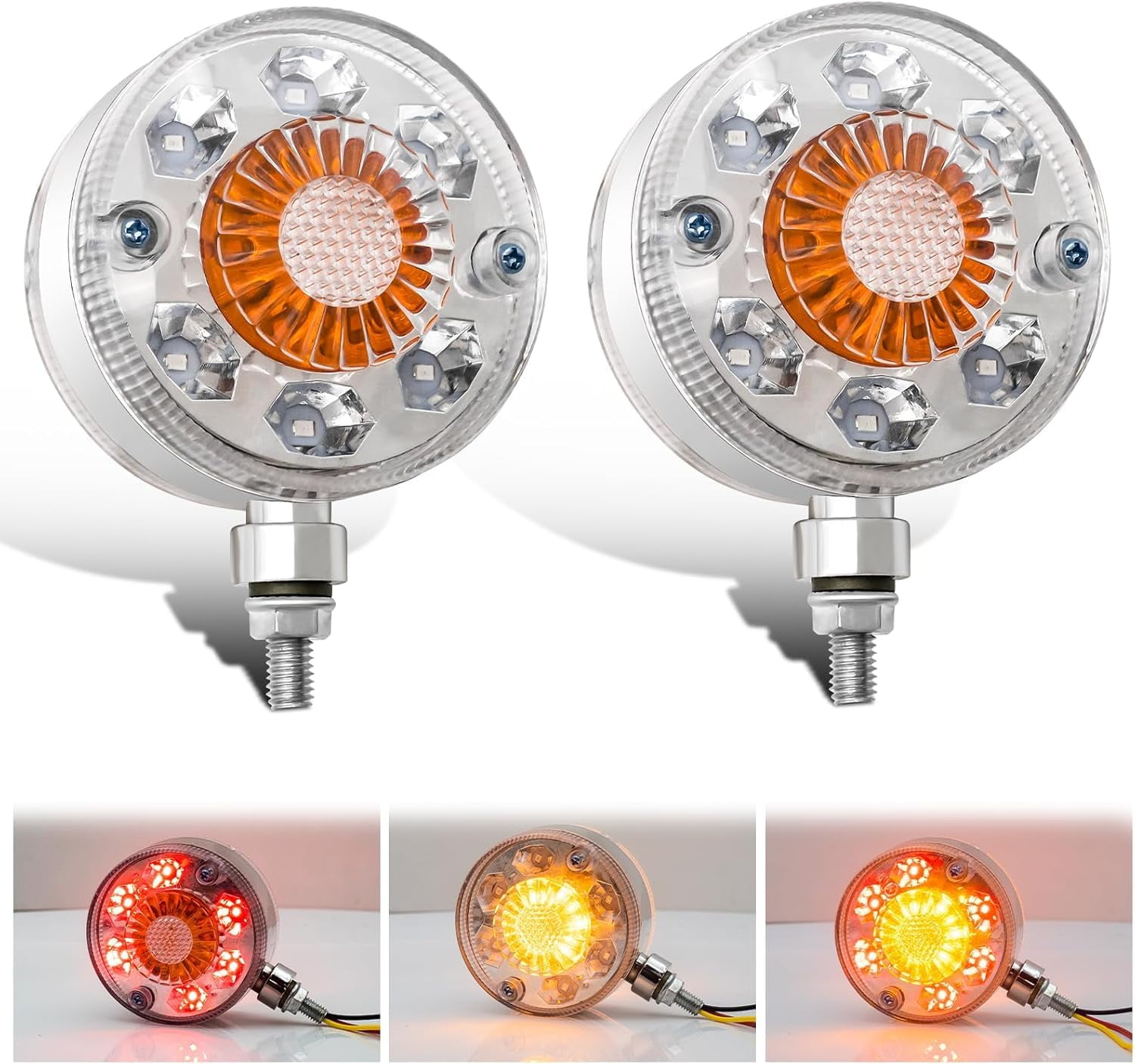 Ourbest Trailer Dual Color Pedestal Lights, 3inch Red Yellow Round Side ...