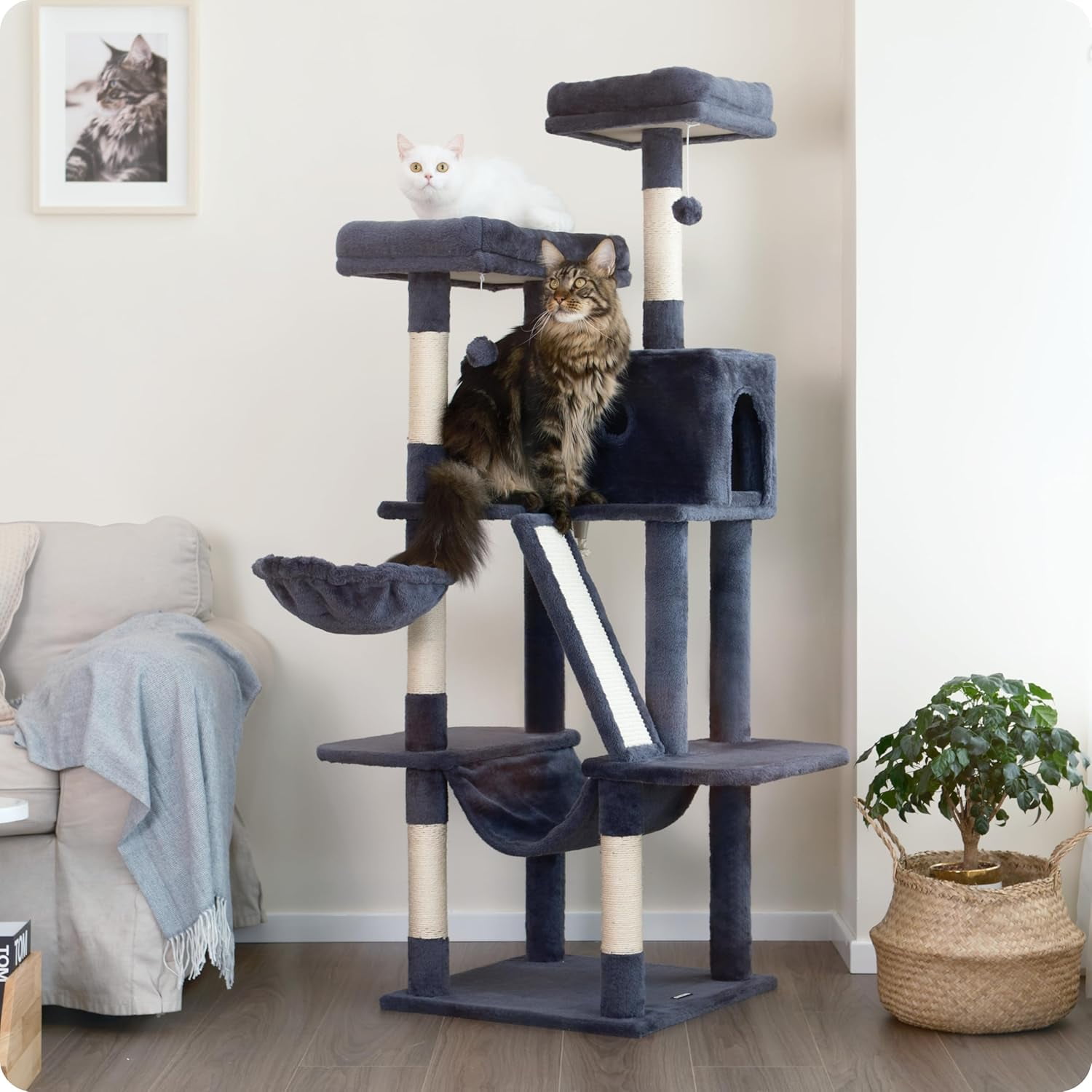 Ouritsu Cat Tree, 61 inch Tall Cat Tower for Large Cat Indoor, Enlarged ...
