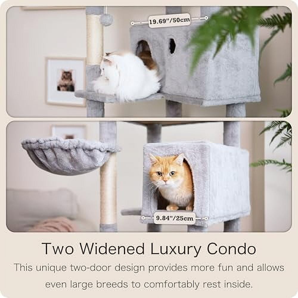 Ouritsu Cat Tree, 73 inch Cat Tower for Large Cat Indoor, 2 Top Perches ...