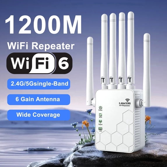 Ourlife Wifi Extender Wireless Dual-Band Wifi Repeater 1200Mbps, 6 ...