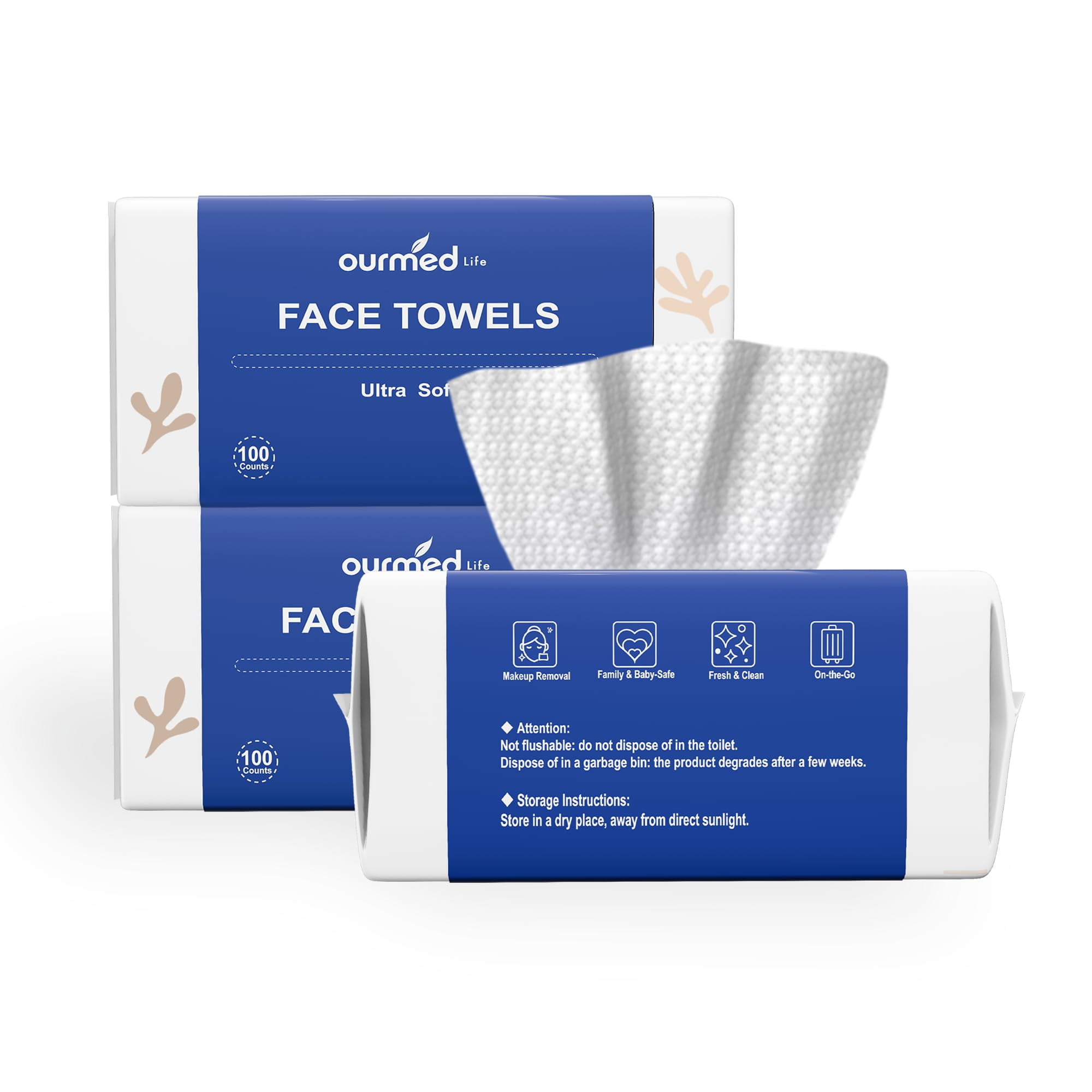 Ourmed Life Face Towels, SSF20 Disposable Biodegradable Clean Towels ...