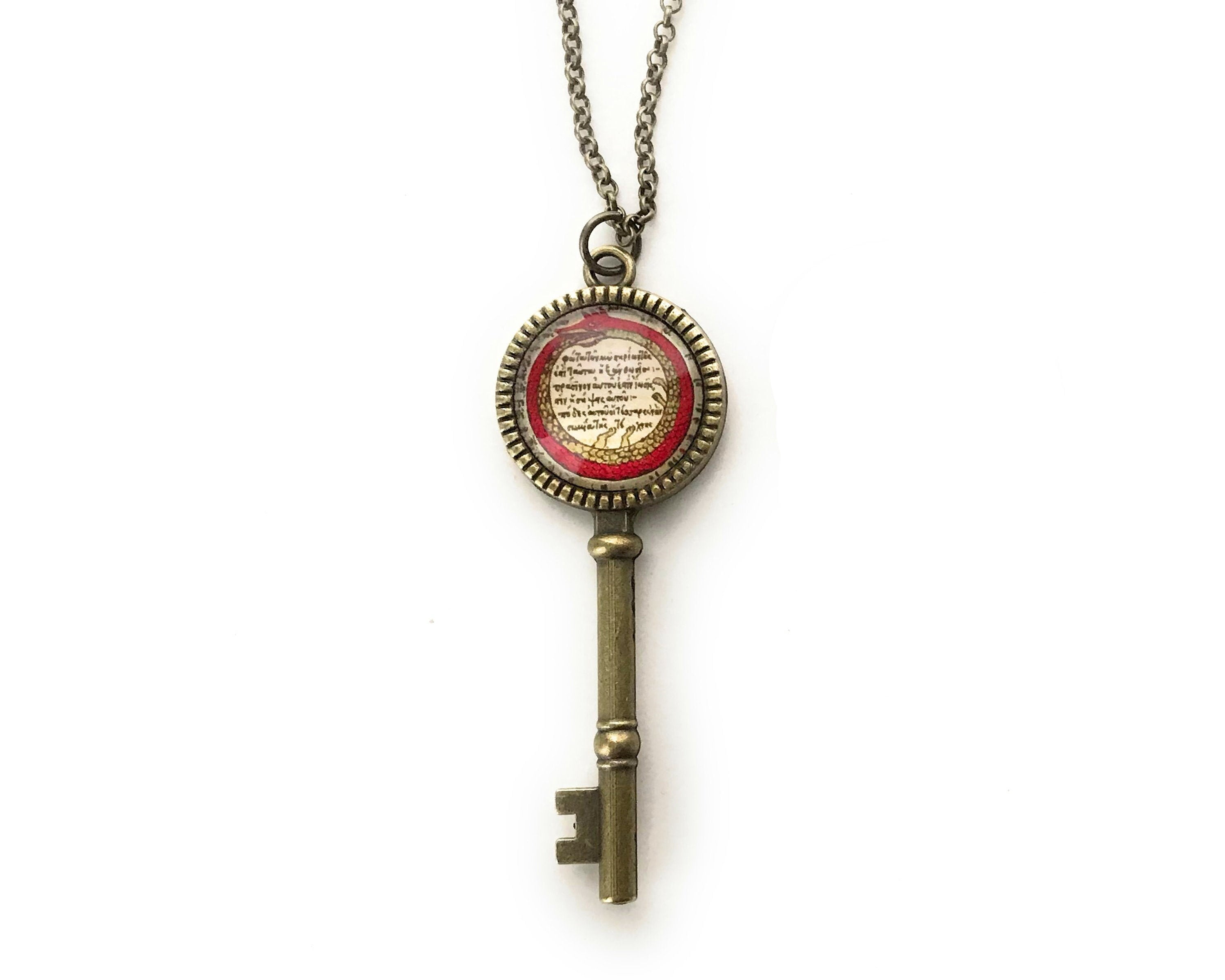 Ouroboros Ancient Alchemy Brass Skeleton Key Necklace for Women, Gift ...