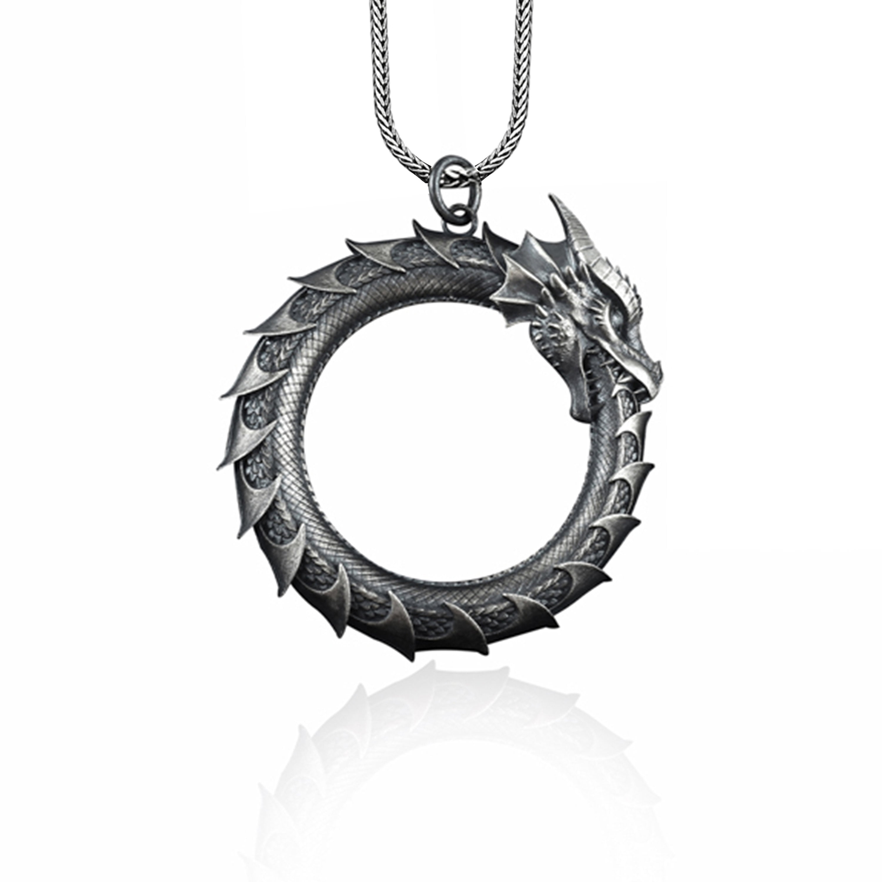 Ouroboros Eating Its Own Tail Necklace, Mens Dragon Necklace, Oxidized ...