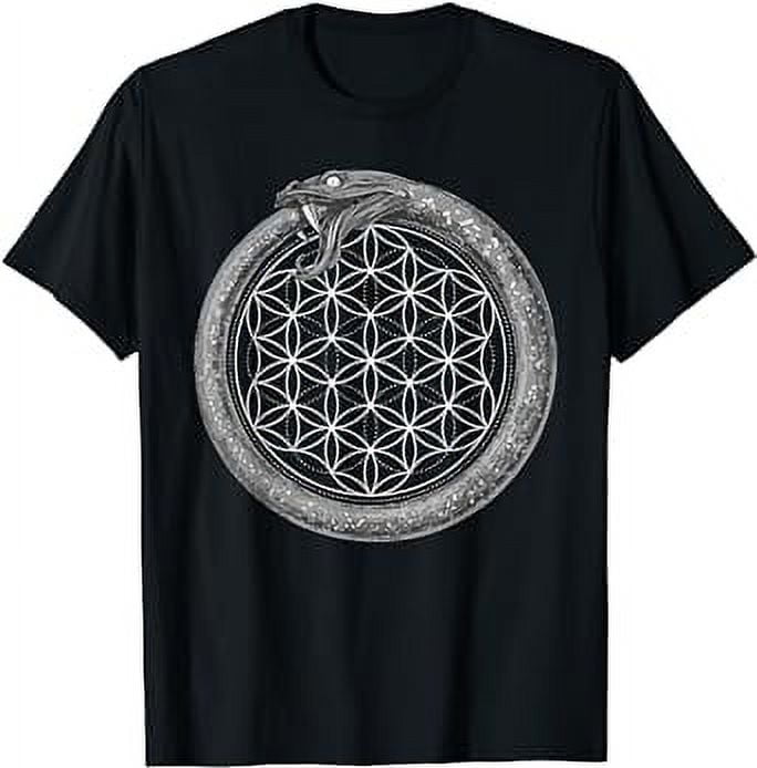 Ouroboros Snake Occult Sacred Geometry Flower Of Life Symbol T-Shirt ...