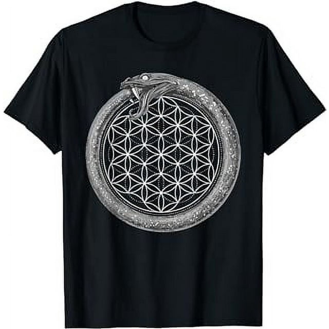 Ouroboros Snake Occult Sacred Geometry Flower Of Life Symbol T-Shirt ...