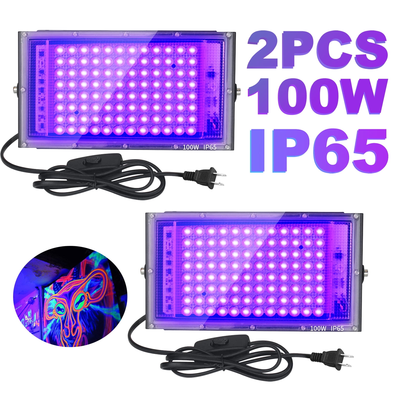 Ouside 100 W LED Black Light UV Spotlight, Waterproof with Switch for ...