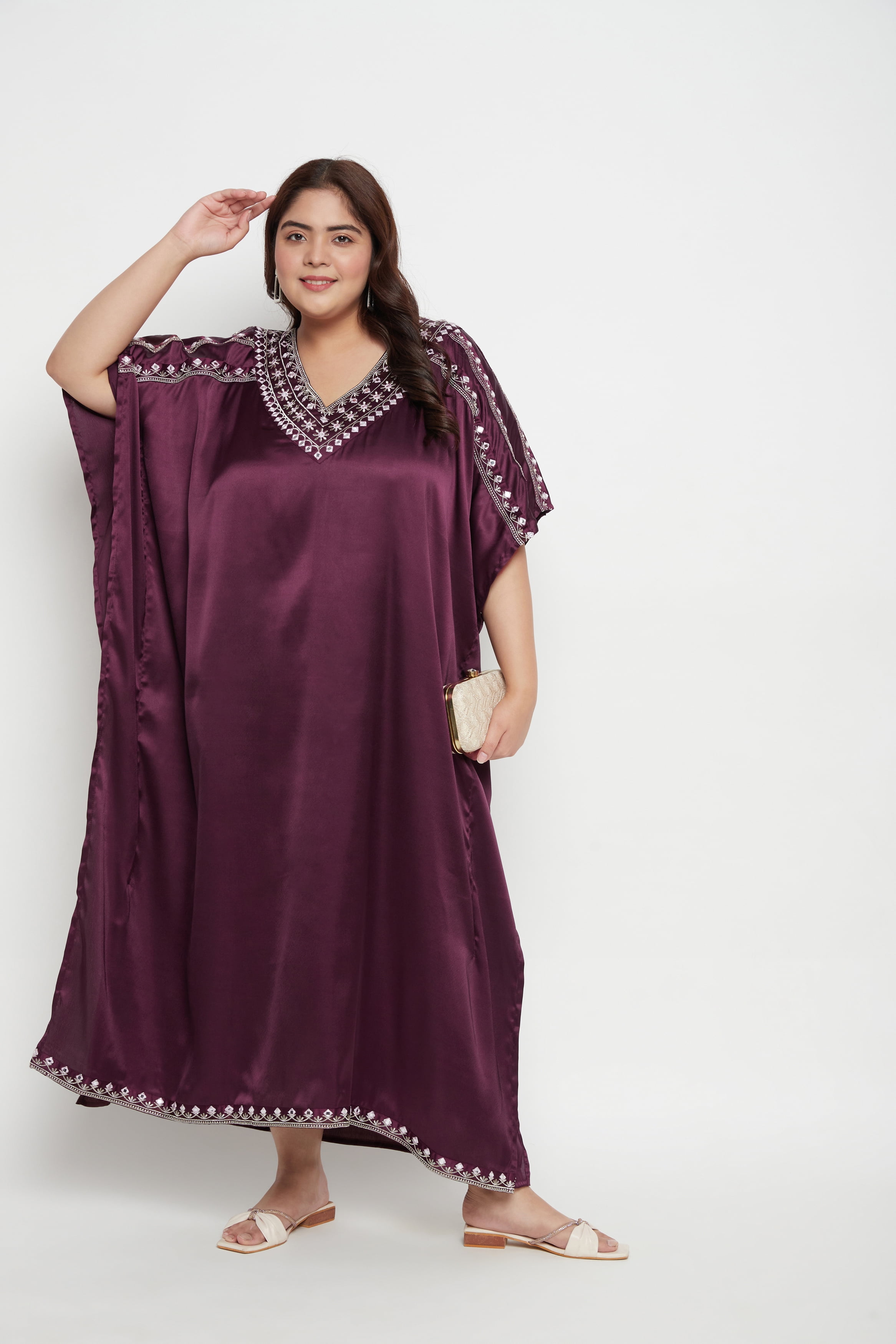 Oussum Plus Size Embroidered Kaftan Dresses for Women Long Solid Caftan ...