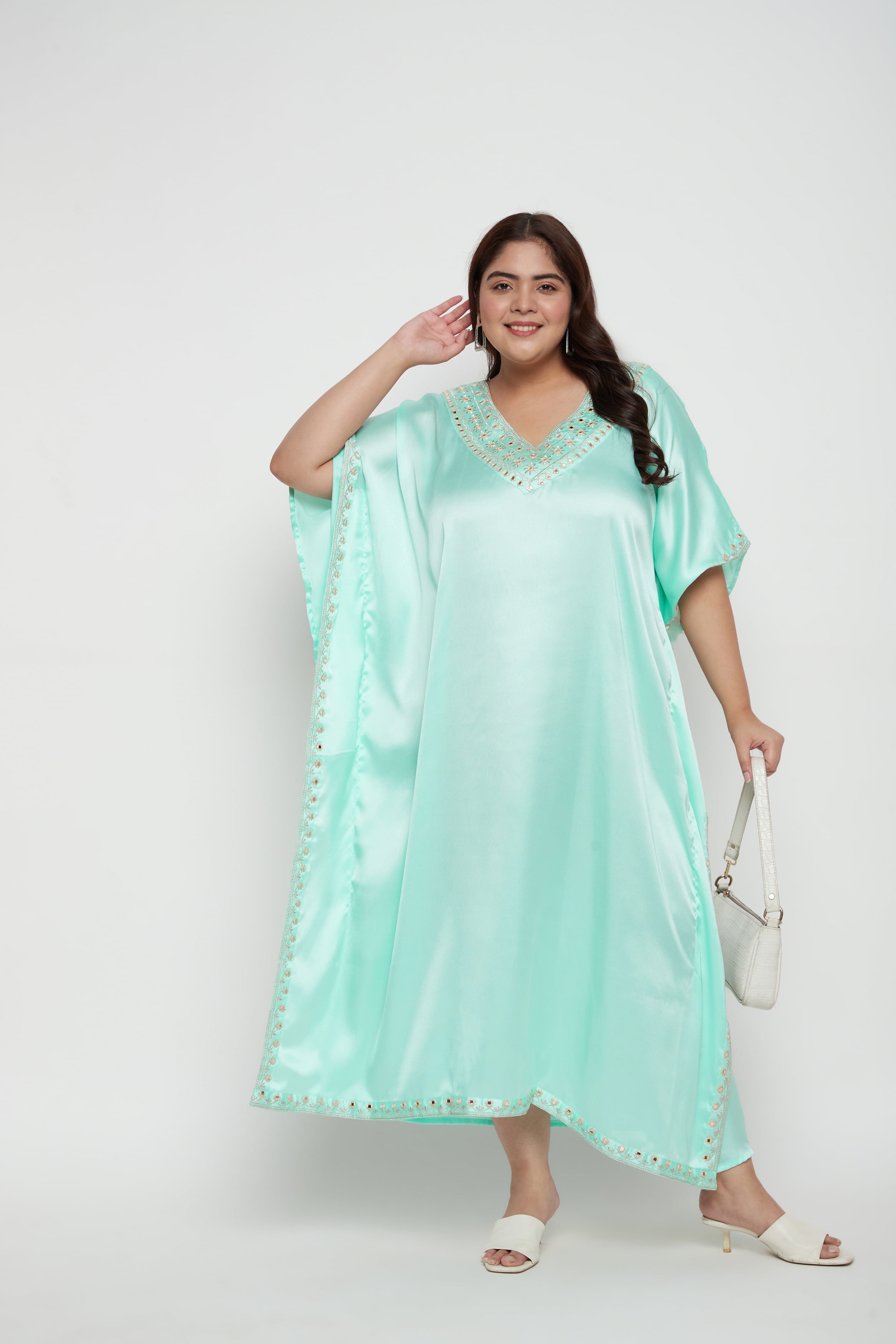Oussum Plus Size Embroidered Kaftan Dresses for Women Long Solid Caftan ...