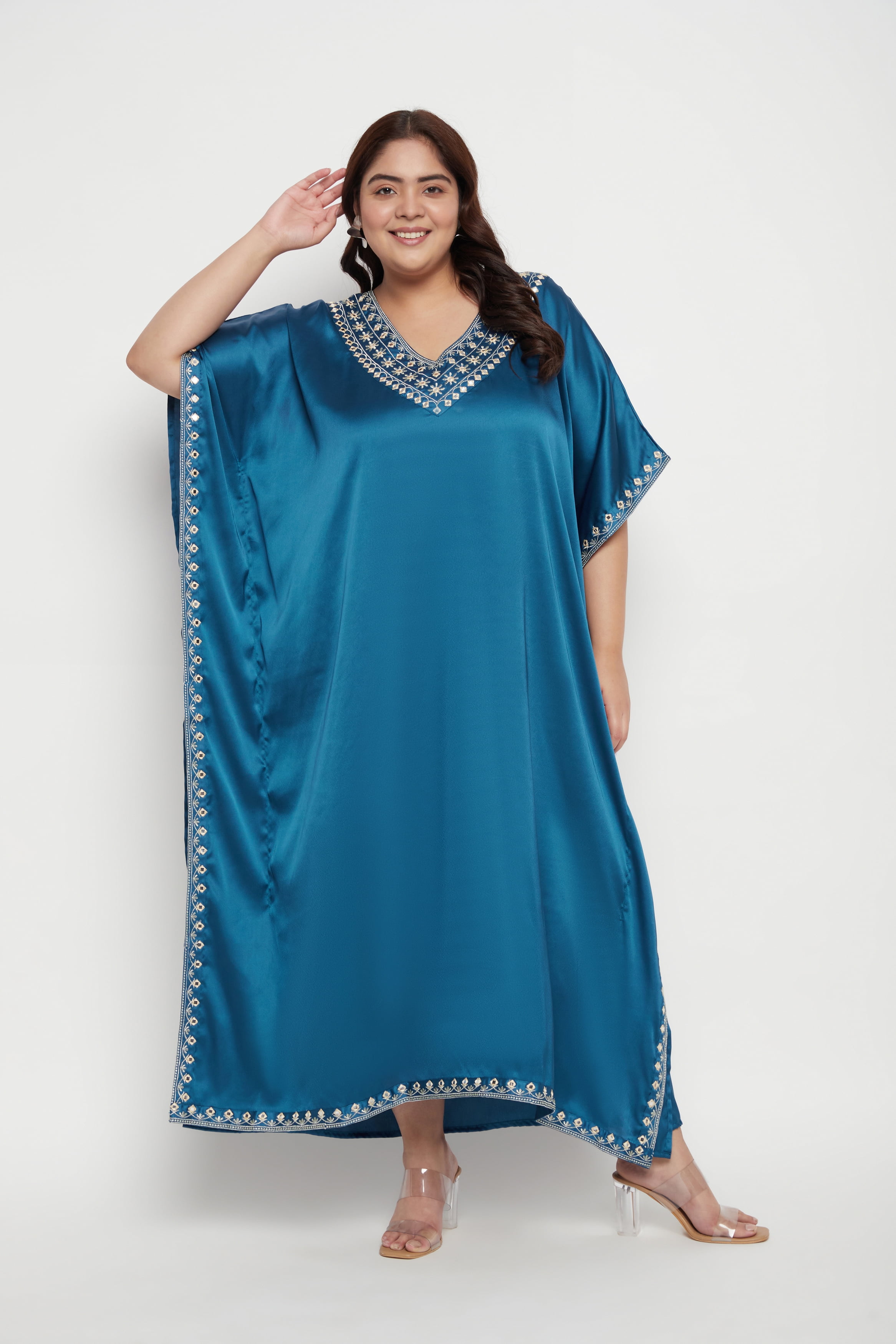 Oussum Plus Size Embroidered Kaftan Dresses for Women Long Solid Caftan ...