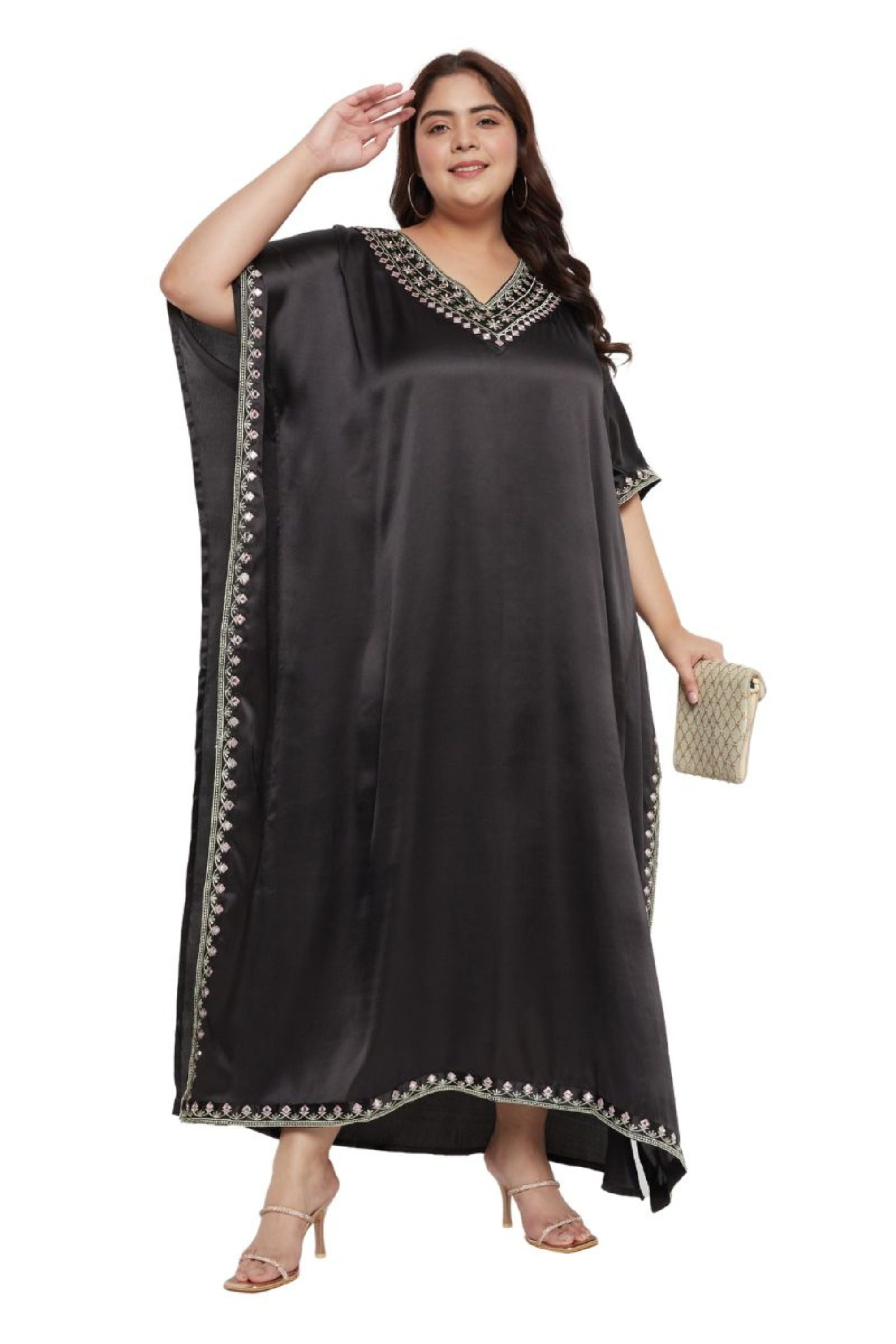 Oussum Plus Size Embroidered Kaftan Dresses for Women Long Solid Caftan ...
