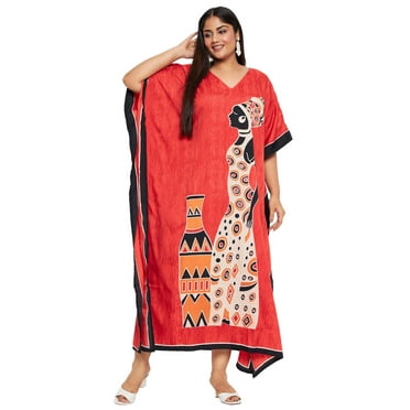 Oussum Women's Plus Size Kaftans Dresses Long Maxi Polyester Printed ...