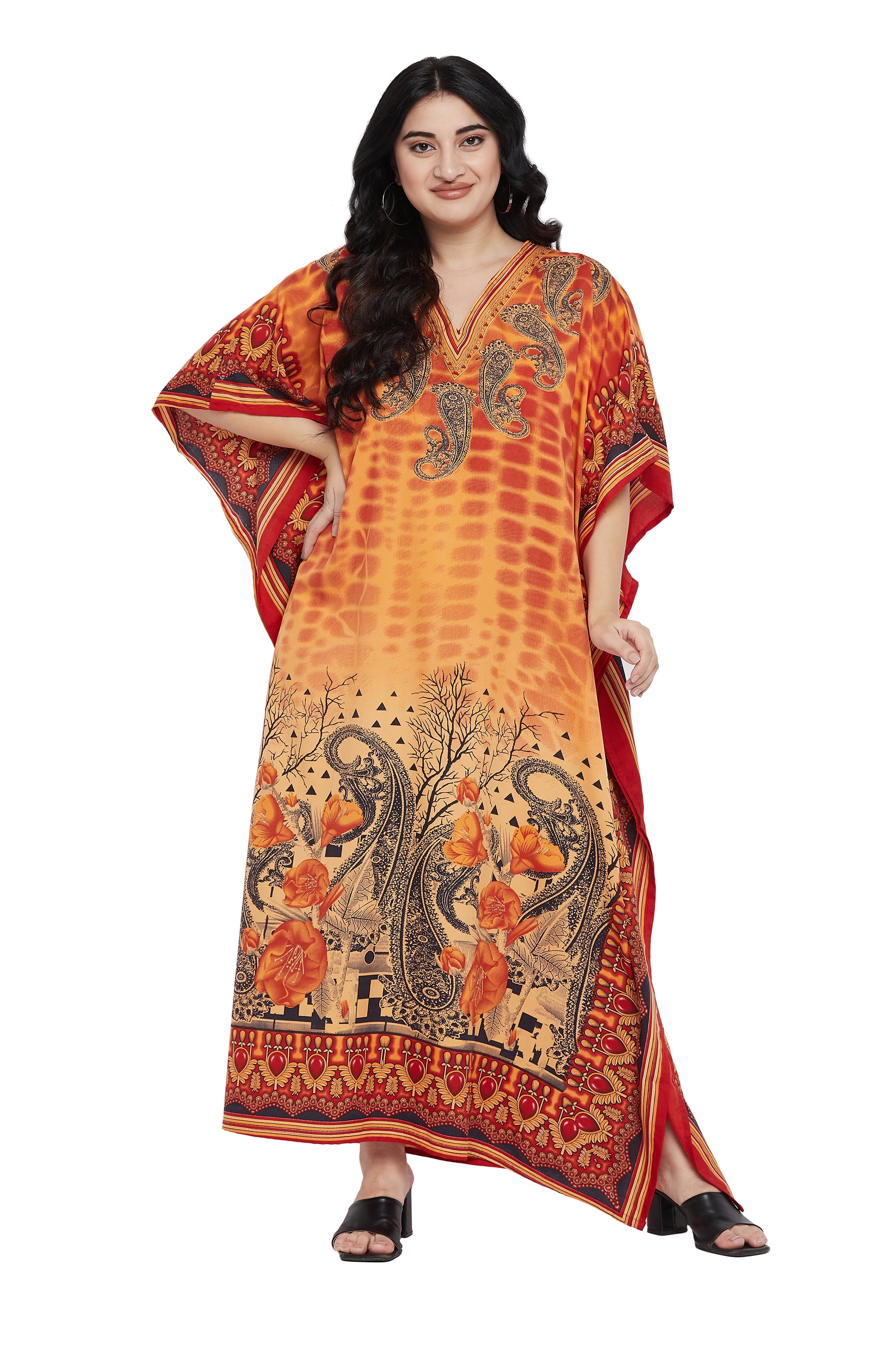 Oussum Women Kaftan Cover Up Polyester Beach Maxi Dress Plus Size Boho ...