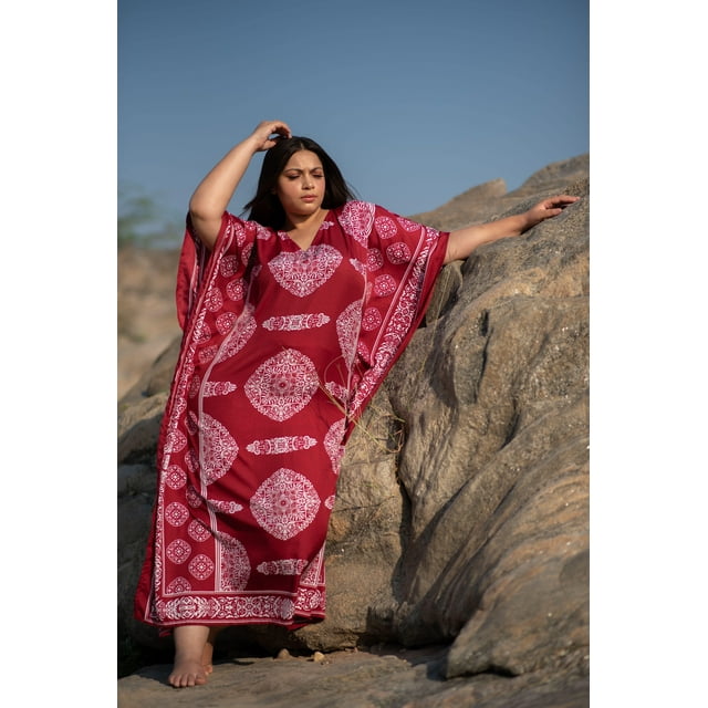 Oussum Women's Plus Size Long Summer Maxi Kaftan Dress with Kimono Sleeves for Beach - Walmart.com