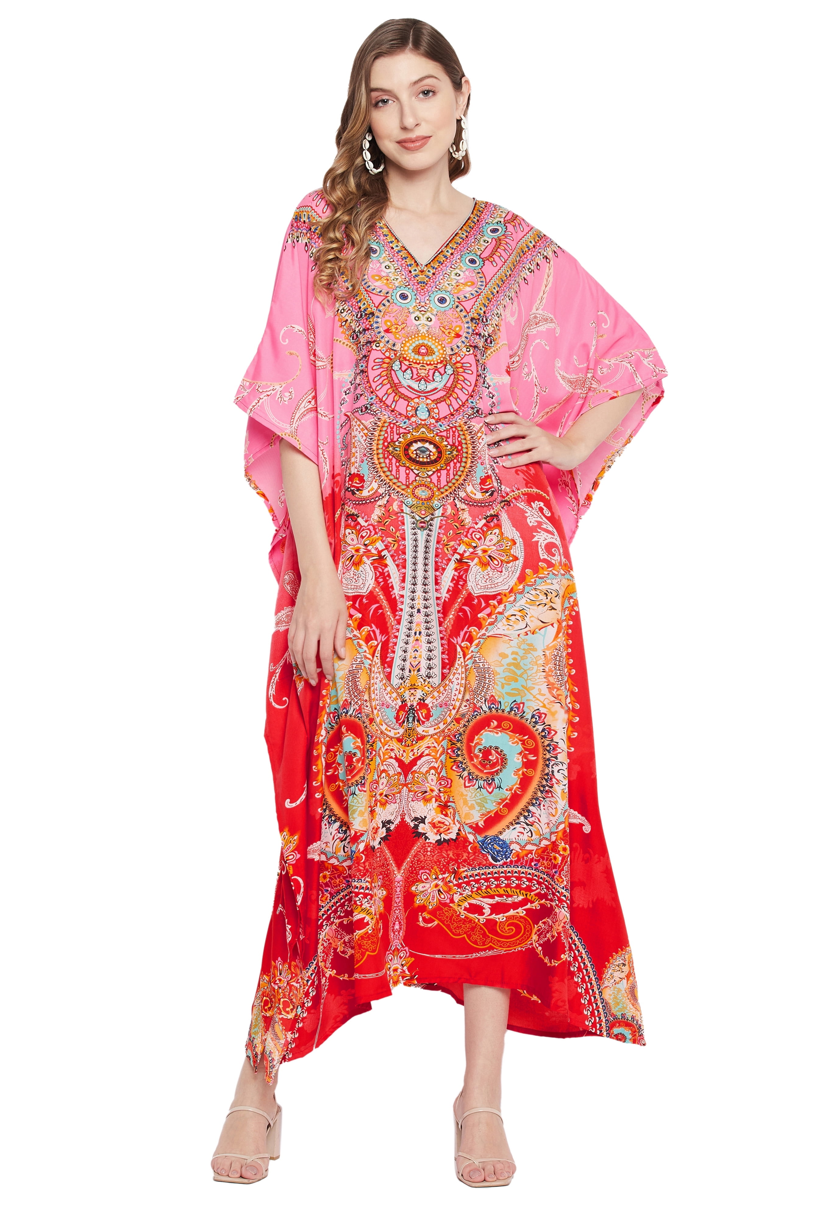 Oussum Women's Plus Size Kaftans Dresses Polyester Printed Long Caftan ...