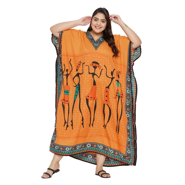 Oussum Women's Plus Size Kaftans Dresses Polyester Printed Long Caftan ...