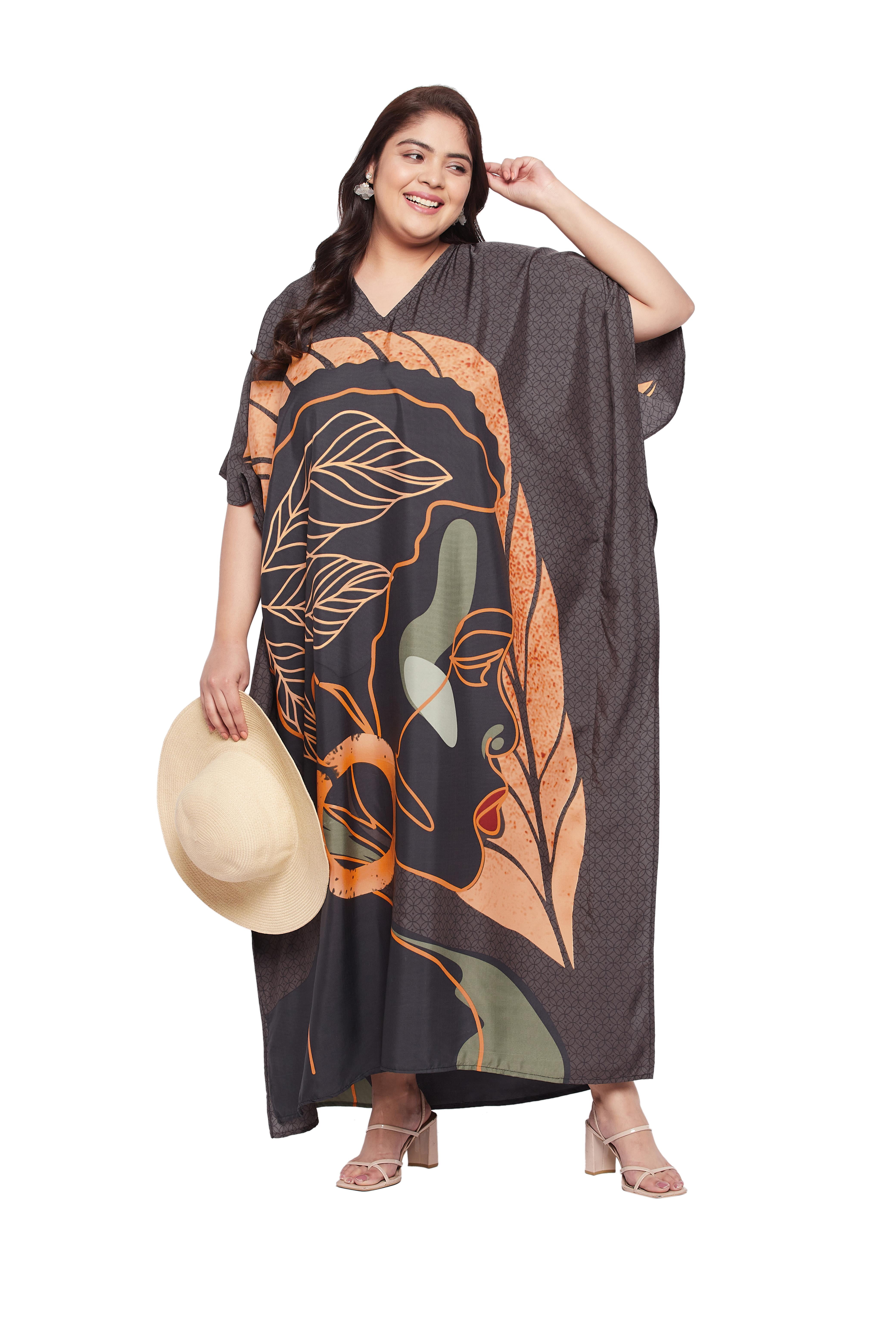 Oussum Women's Plus Size Kaftans Dresses Polyester Printed Long Caftan ...