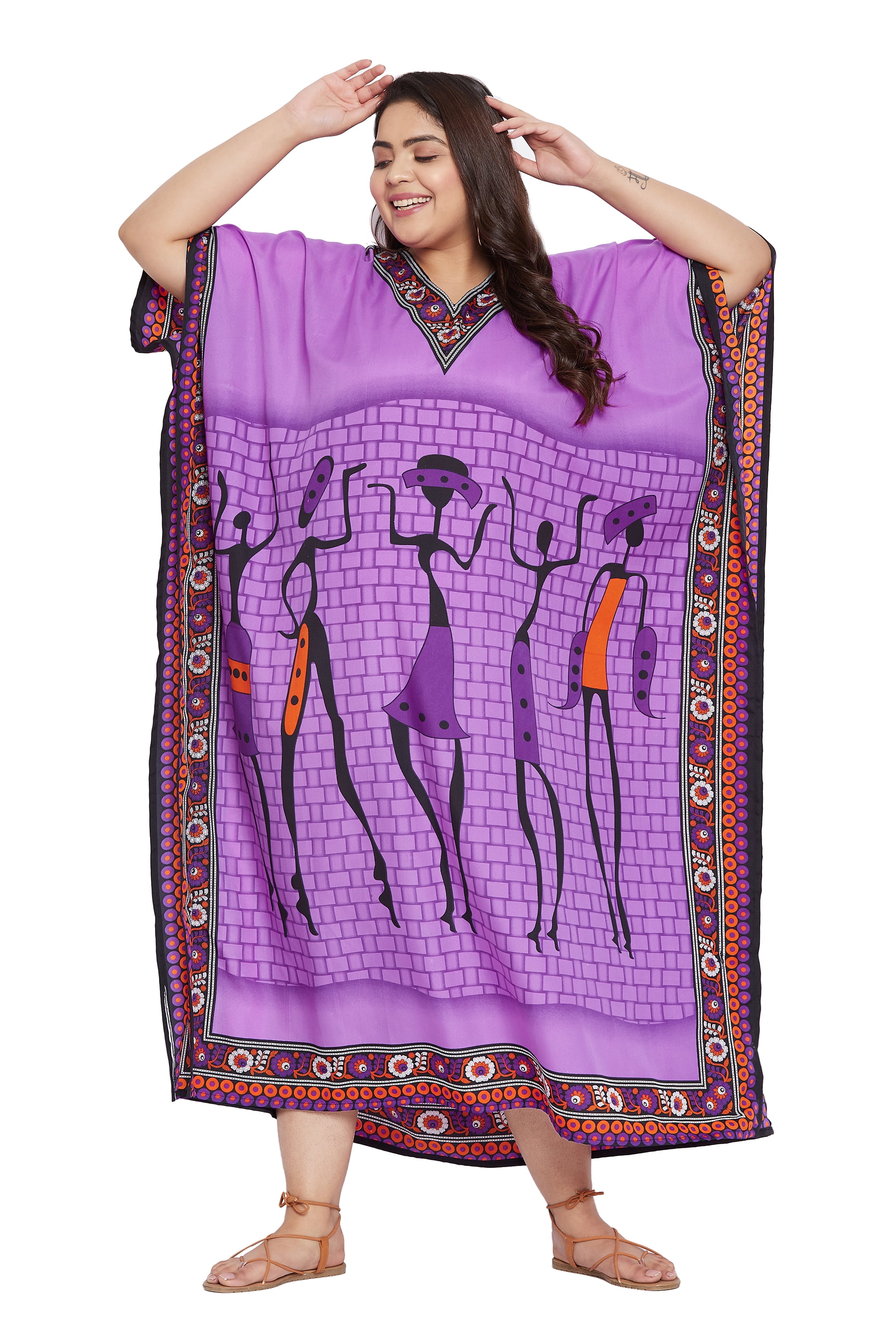 Oussum Women's Plus Size Kaftans Dresses Polyester Printed Long Caftan ...