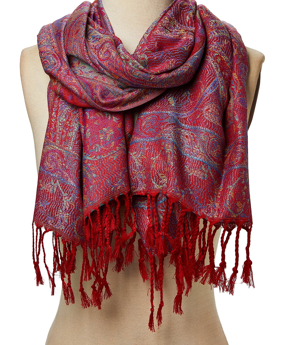 Oussum Women's Scarfs Acrylic Paisley Fringe Trim Winter Scarf for ...