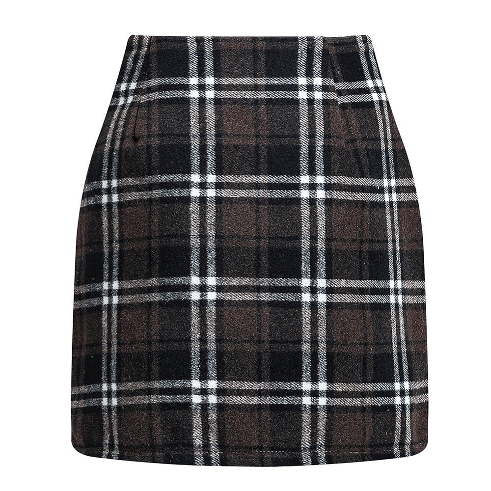 Ousvtion Clearance Deals Plaid Mini Skirt for Women A Line High Waist Skirts Wool Bodycon Pencil ...