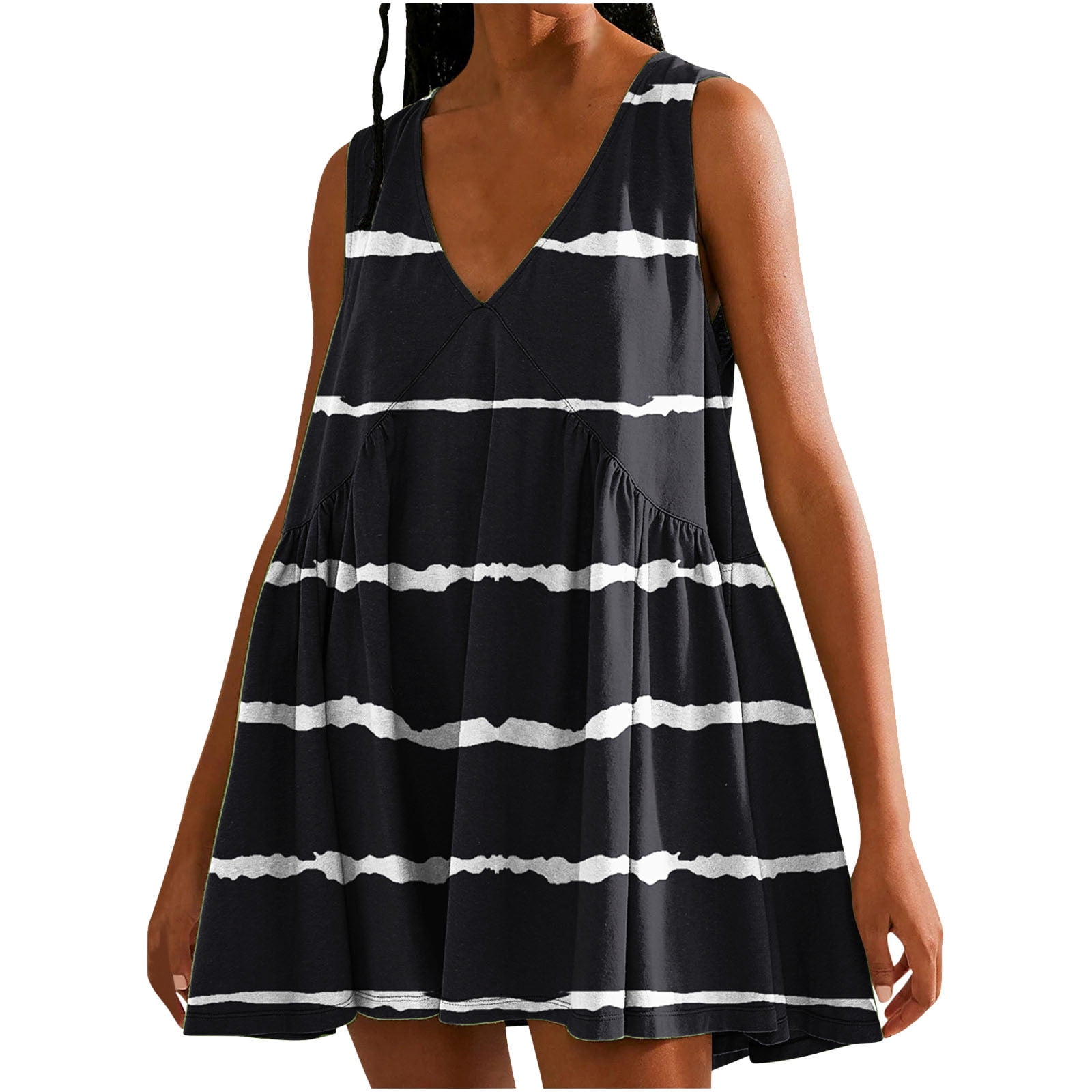 Ousvtion Deals Womens Summer Casual Boho Dresses Striped Printed V Neck ...