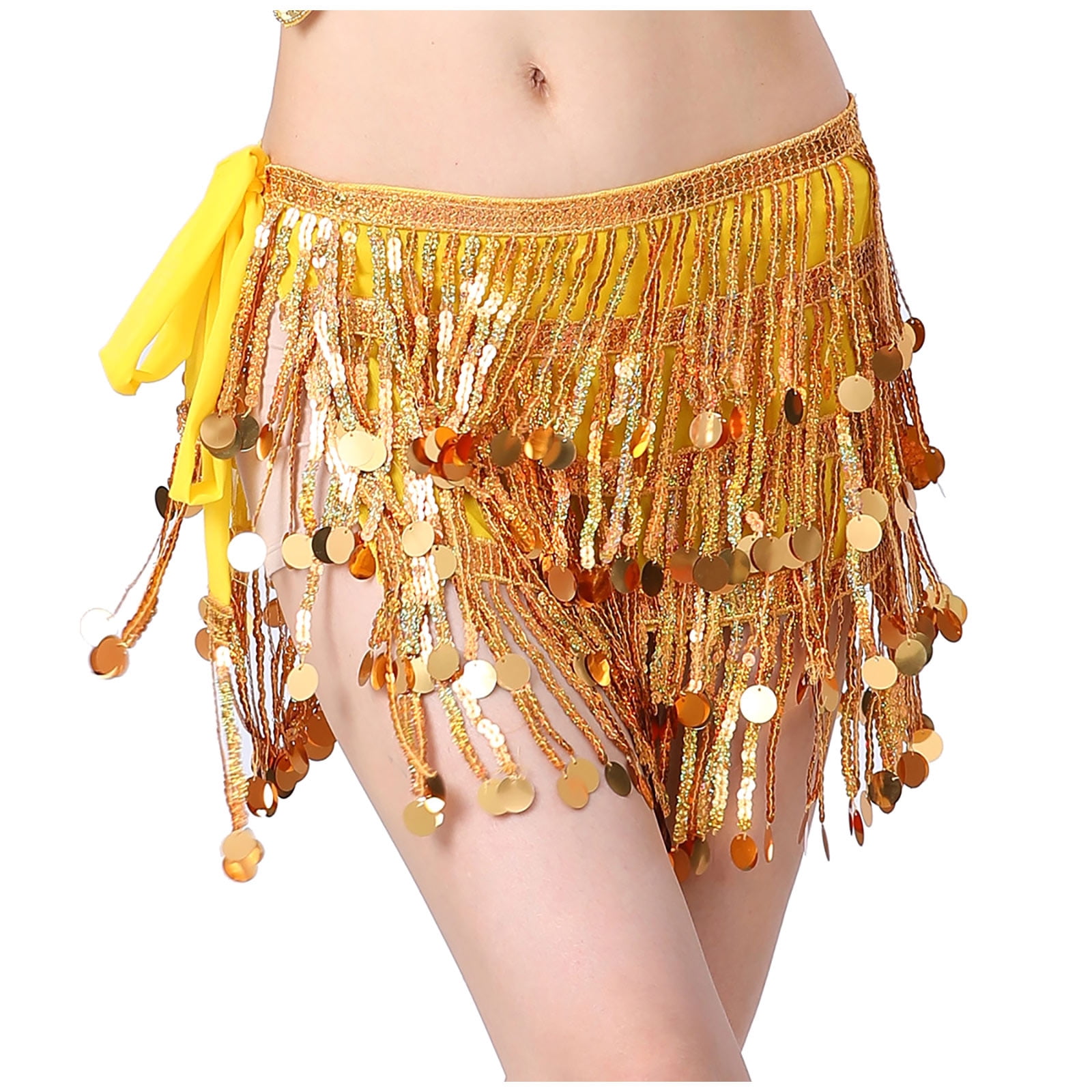 Ousvtion Sequin Skirt for Women Sparkle Tassel Skirts with Drawstring Belly Dance Hip Scarf ...